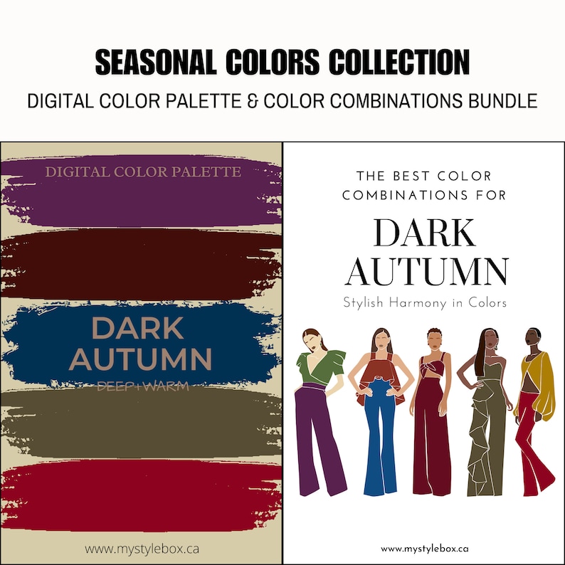 Dark Autumn Season Digital Color Palette and Color Combinations Bundle ...