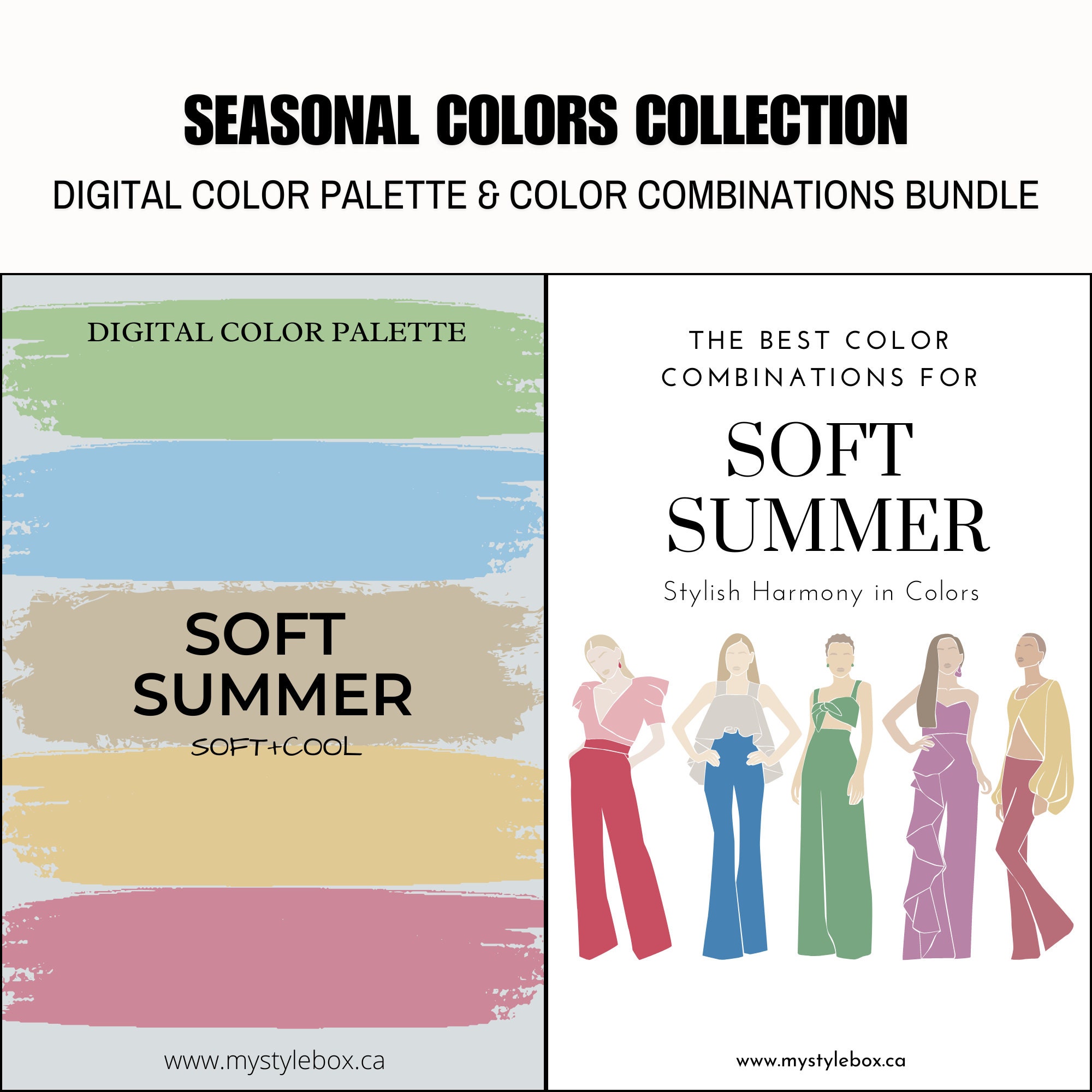 Soft Summer Season Digital Color Palette and Color Combinations Bundle ...