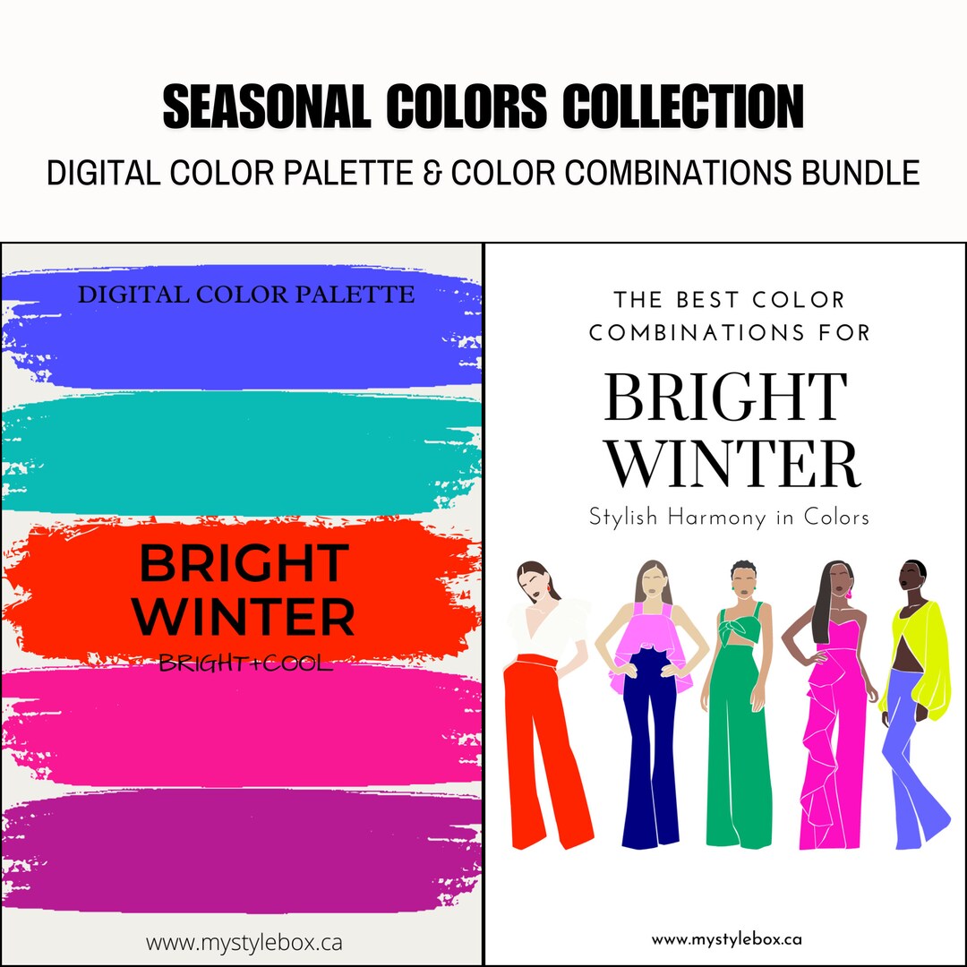 Bright Winter Season Digital Color Palette and Color Combinations ...