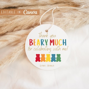 Digital Thank You Birthday Favor Tag|digital Download|gummy Bear Favor ...