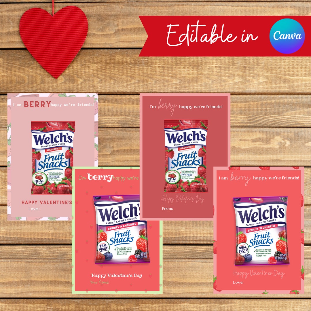 I'm BERRY Happy We're Friends Editable Fruit Snack Valentine's Day Card ...