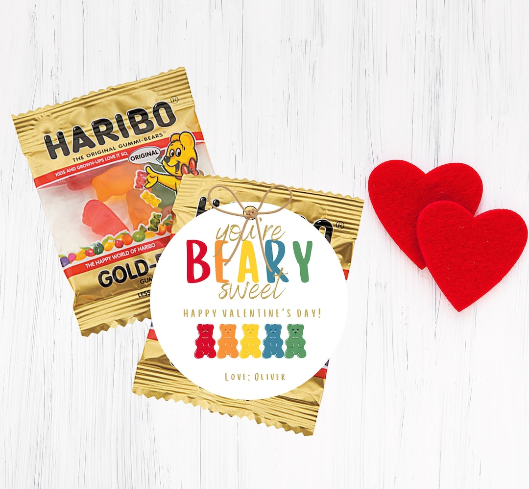 You're BEARY Sweet! Printable Gummy Bear Valentine's Day Tag. Editable ...