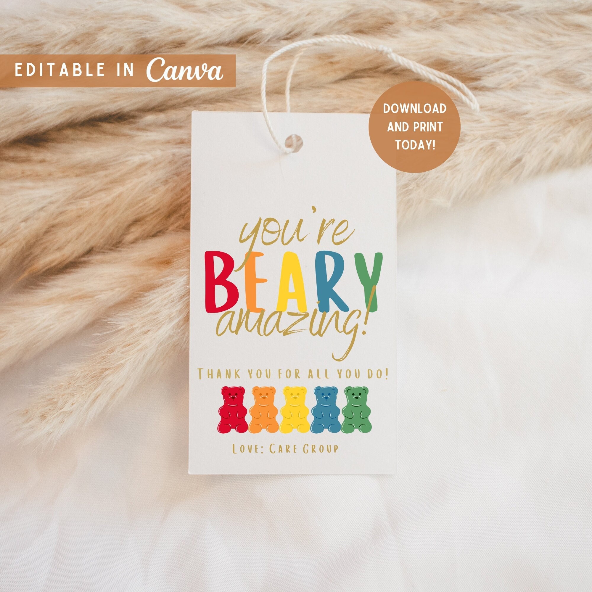 You're Beary Amazing Thank You Gift Tag Editable Digital - Etsy