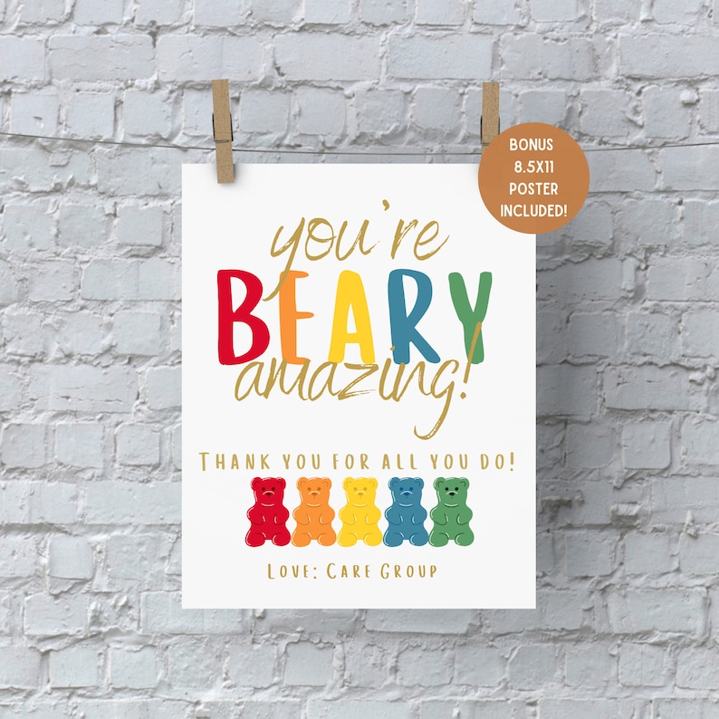 Gummy Bear Thank You Gift Tag: Editable Appreciation Sign (digital ...