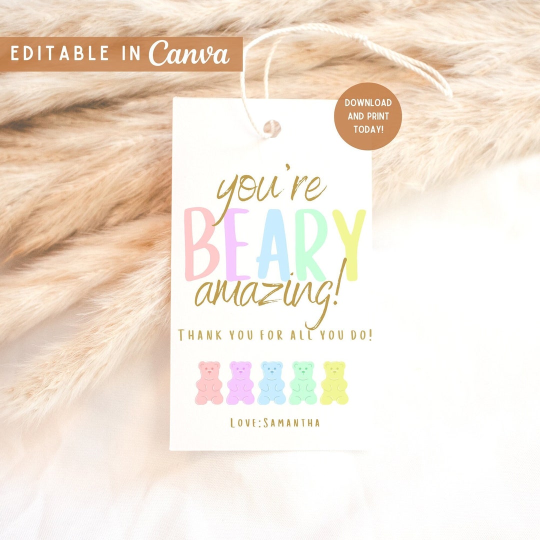 You're Beary Amazing Gift Tag | Editable Canva Template | Employee ...