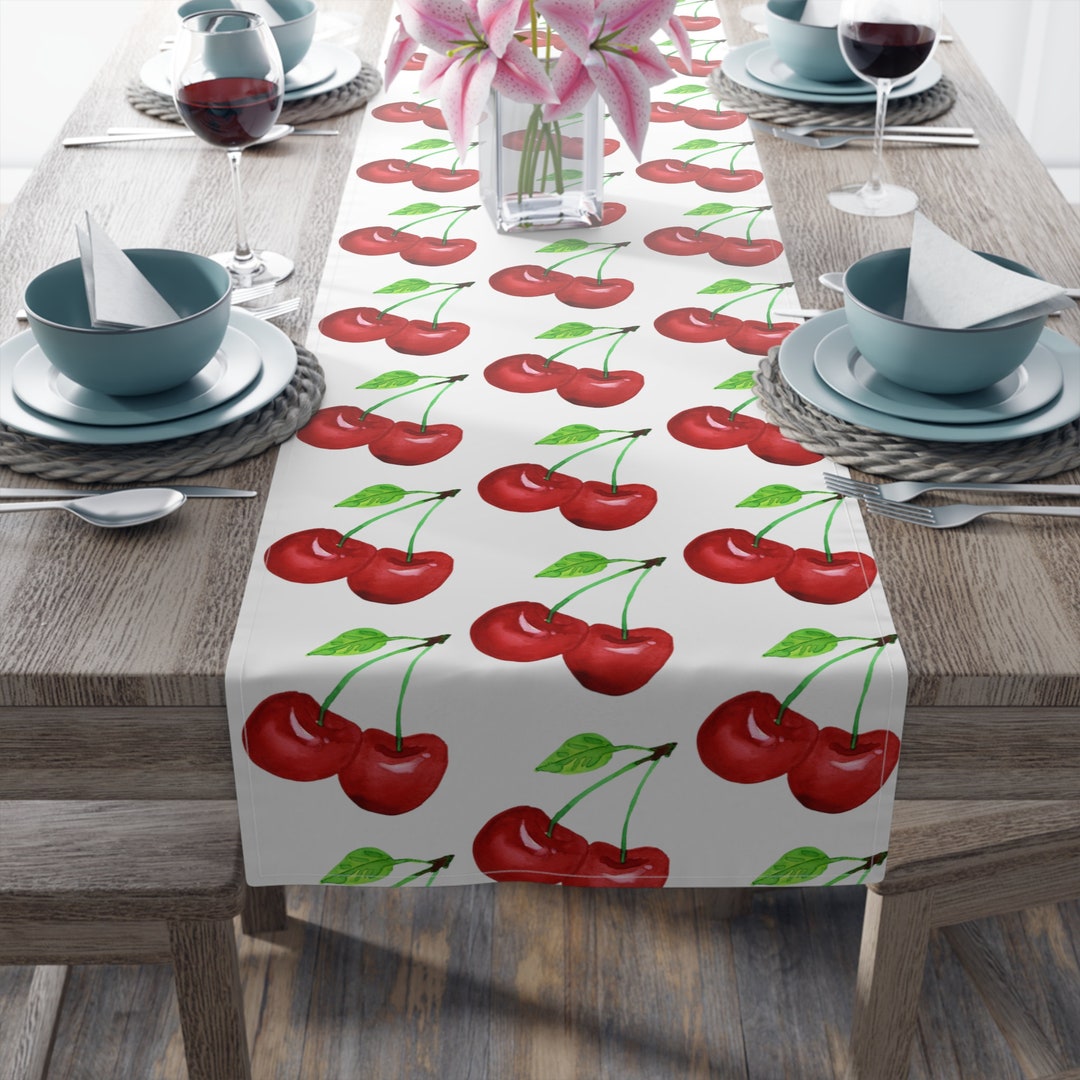 Watercolor Cherry Print Table Runner Cherries Decorations for Home or ...