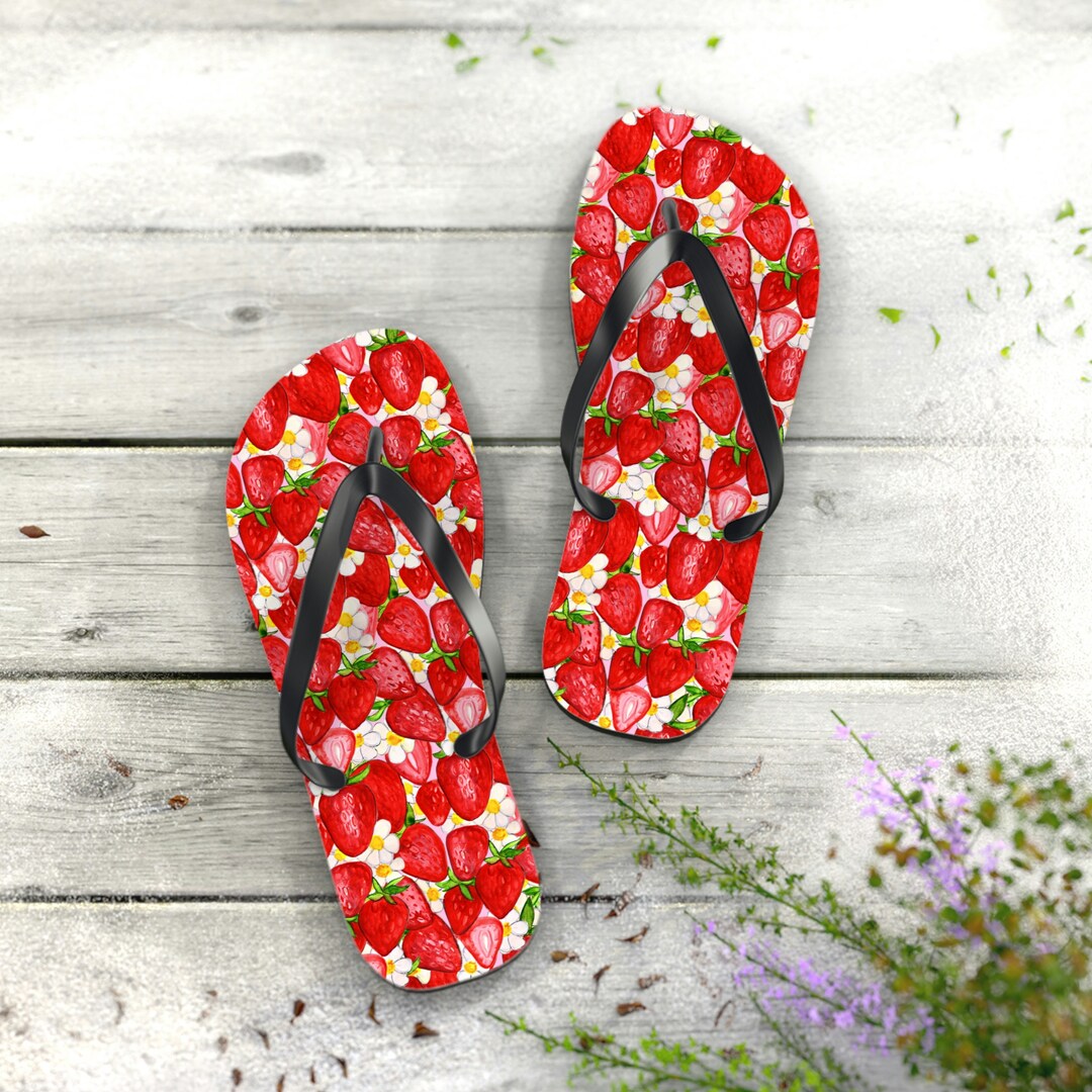 Watercolor Strawberry Print Flip Flops Strawberry Flip Flop Sandals ...
