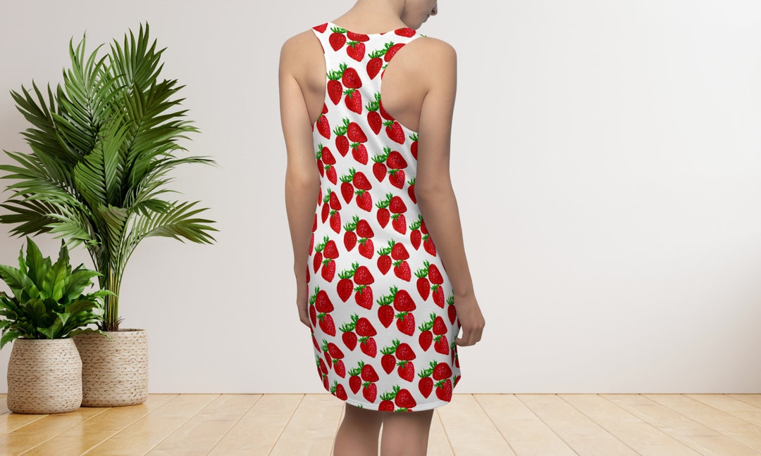 Watercolor Strawberry Cottage Core Dress Tank Dress Sleeveless ...