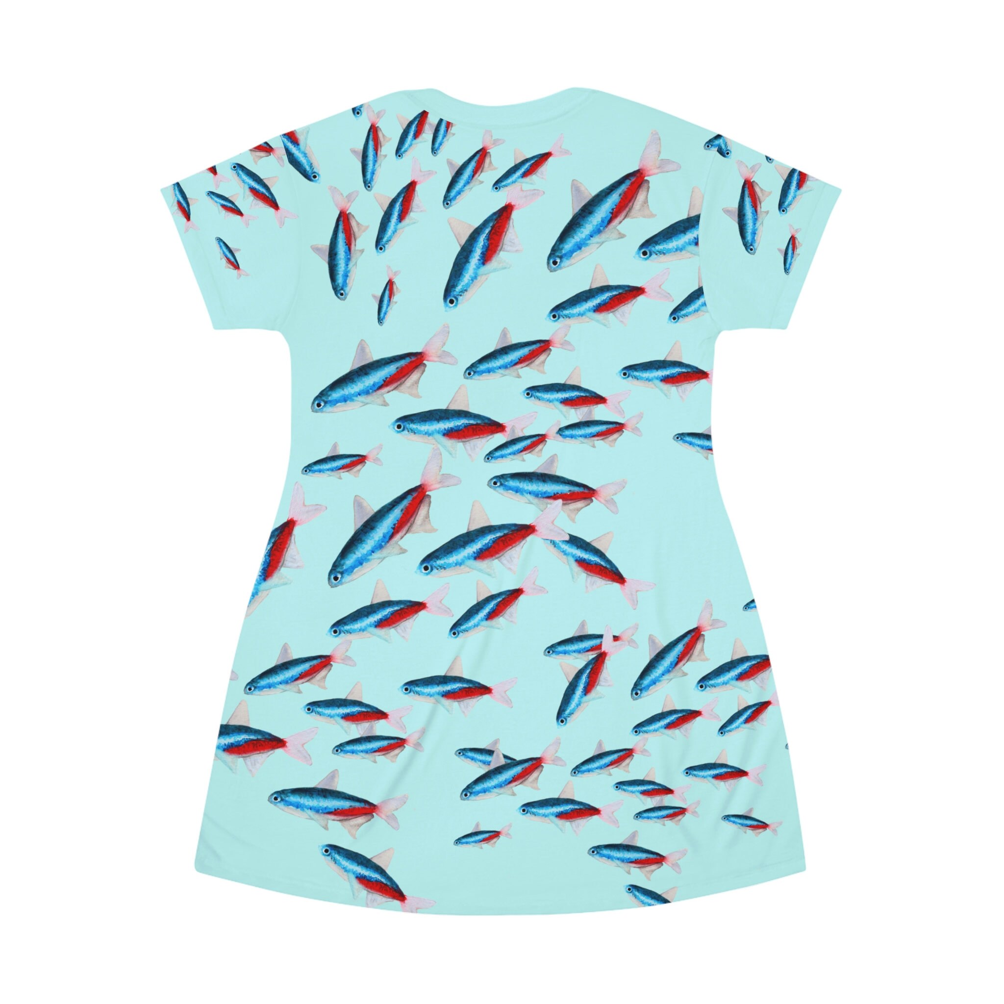 Neon Tetra Fish Dress Watercolor Hand Painted Aquarium Theme Dress for ...