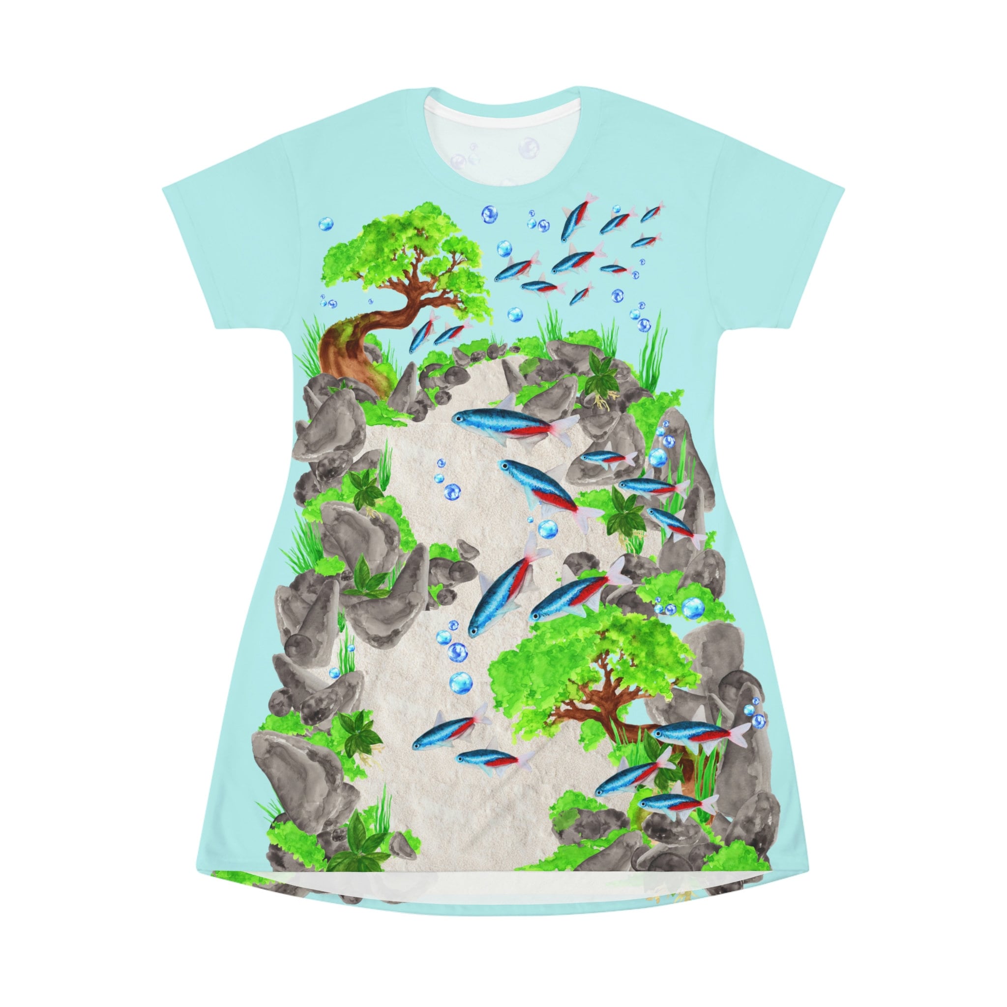 Neon Tetra Aquascape Dress Watercolor Hand Painted Aquarium Theme Dress ...