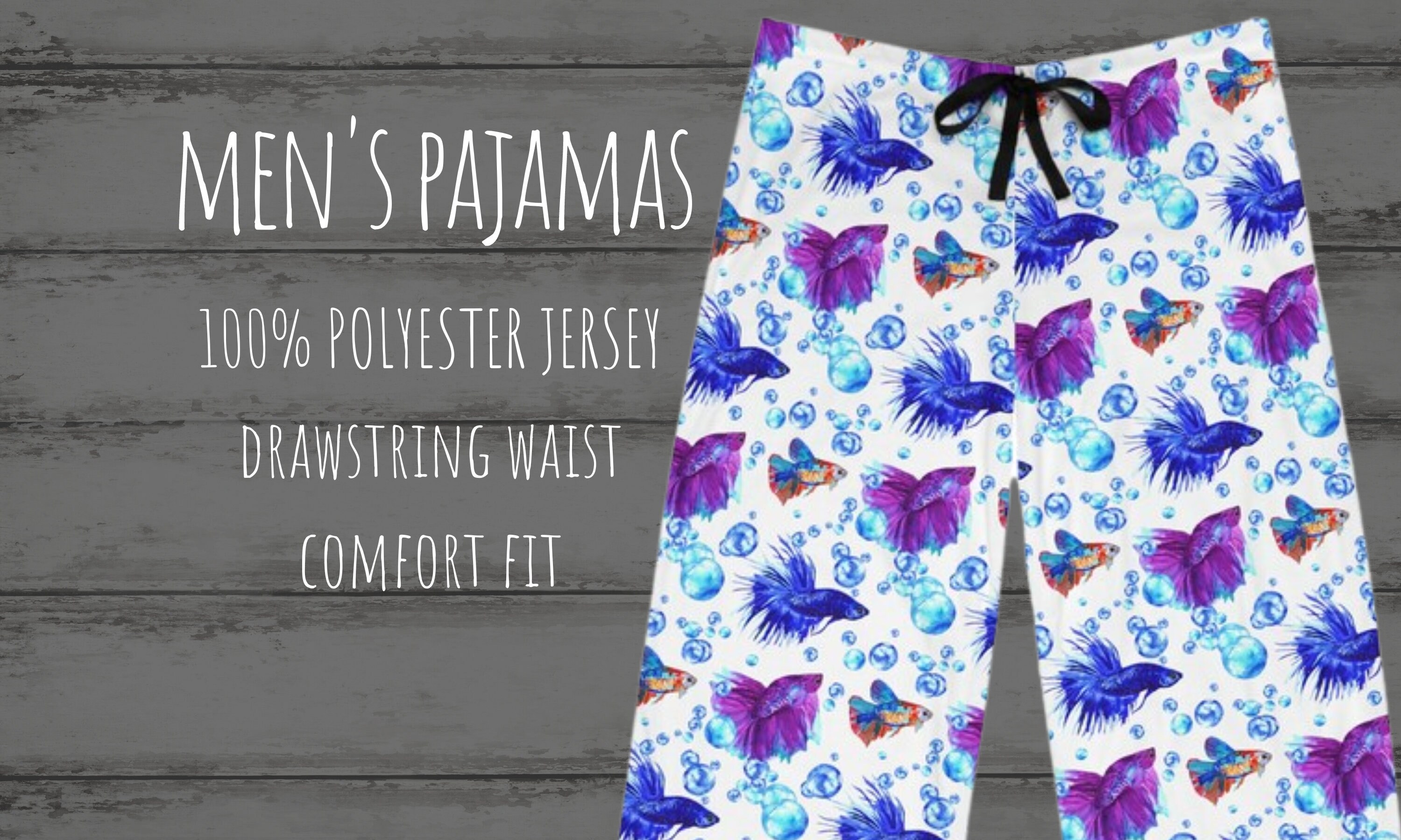 Men's Blue Betta Pajamas Betta Fish Print Pjs for Men and Teen Boys Men ...