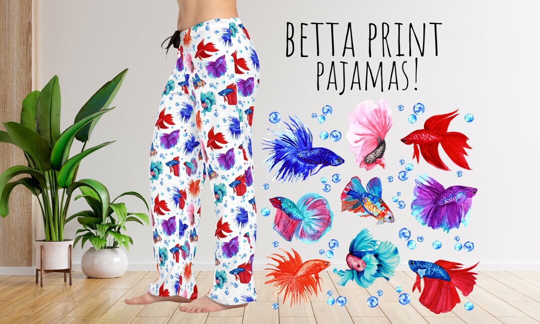 Betta Fish Pajama Pants for Women Betta Print Pjs Watercolor Bettas ...