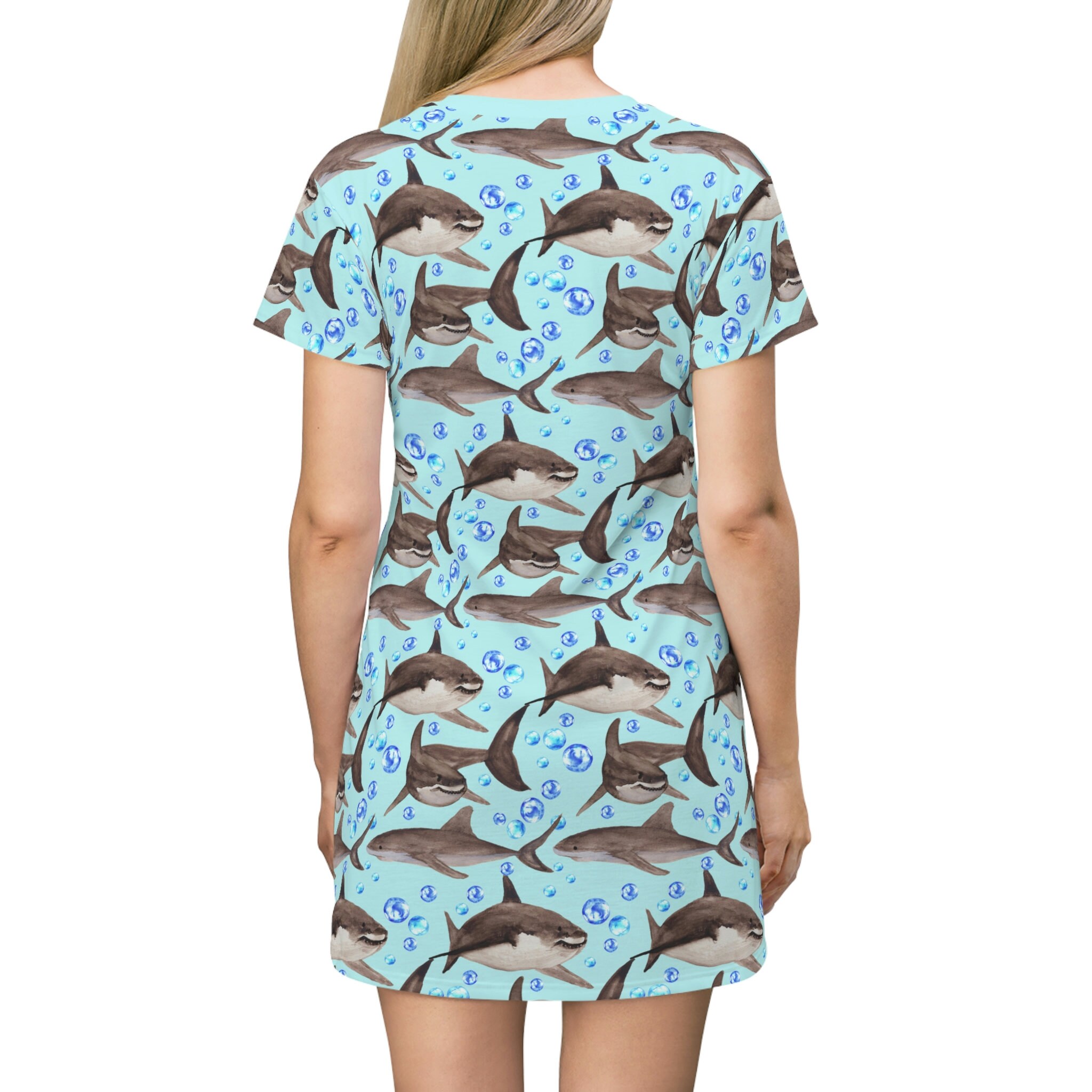 Watercolor Shark Dress Sharks Print T Shirt Dress for Women and Teenage ...