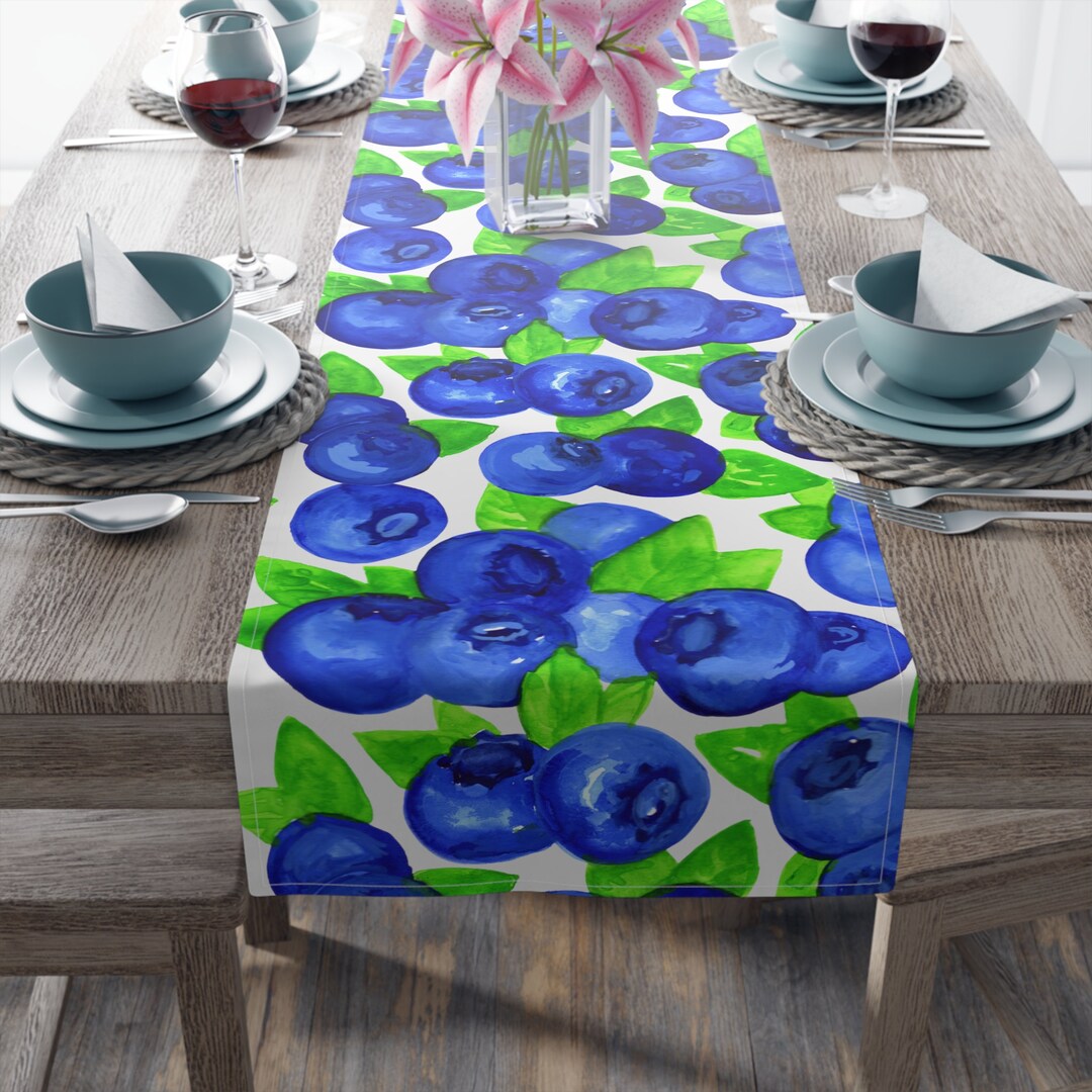 Watercolor Blueberry Table Runner Blue Berry Table Decor for Spring ...