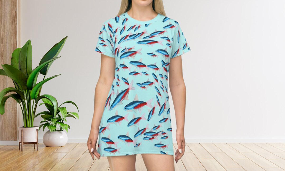 Neon Tetra Fish Dress Watercolor Hand Painted Aquarium Theme Dress for ...