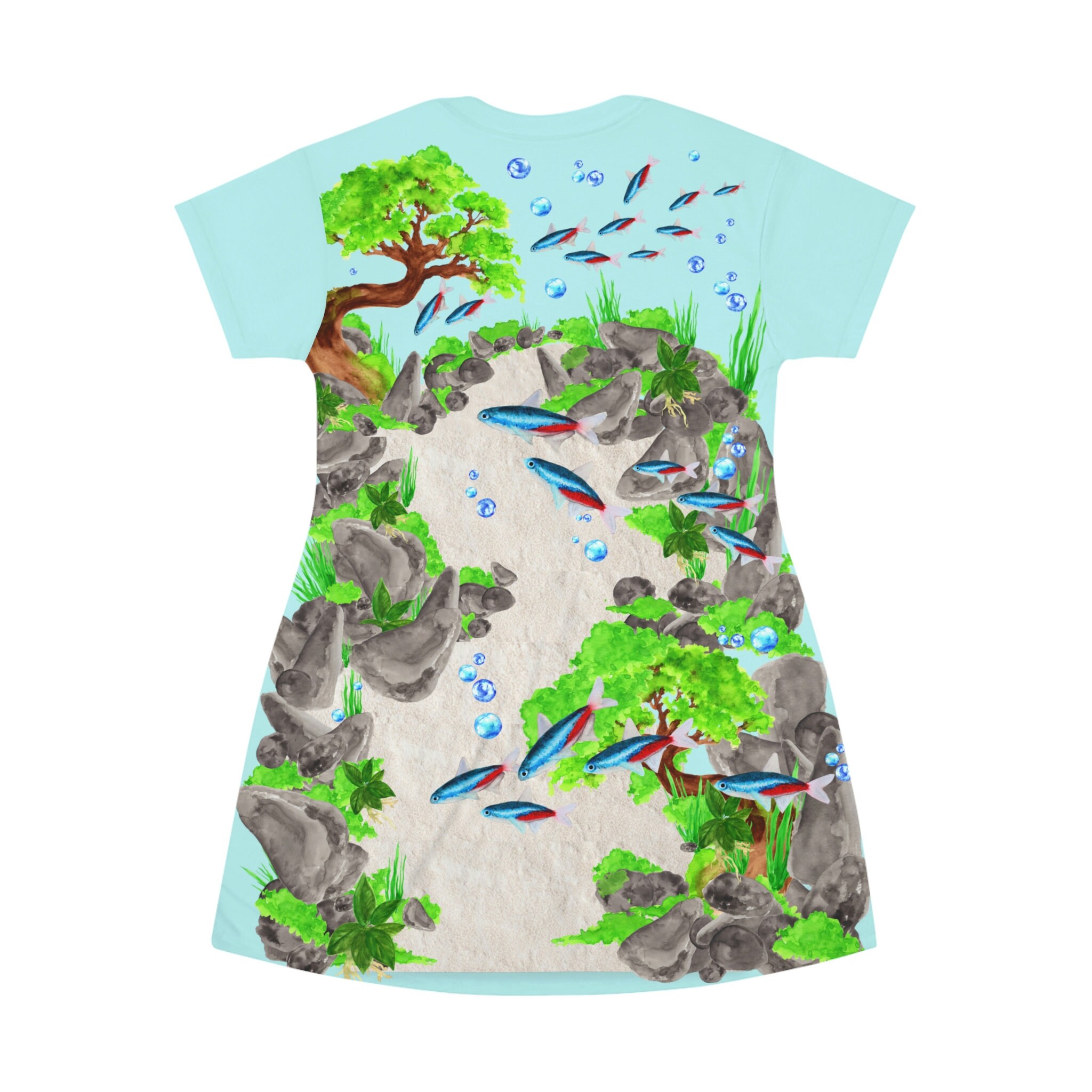 Neon Tetra Aquascape Dress Watercolor Hand Painted Aquarium Theme Dress ...