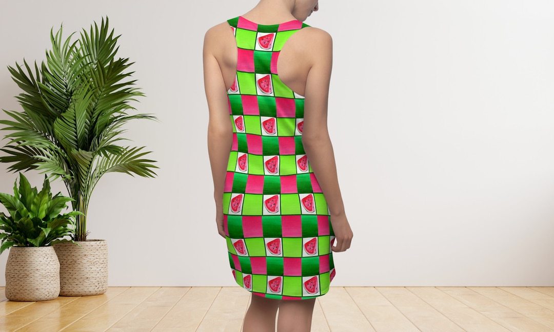 Watermelon Checker Print Dress Ombre Checkered Dress Watercolor Plaid ...