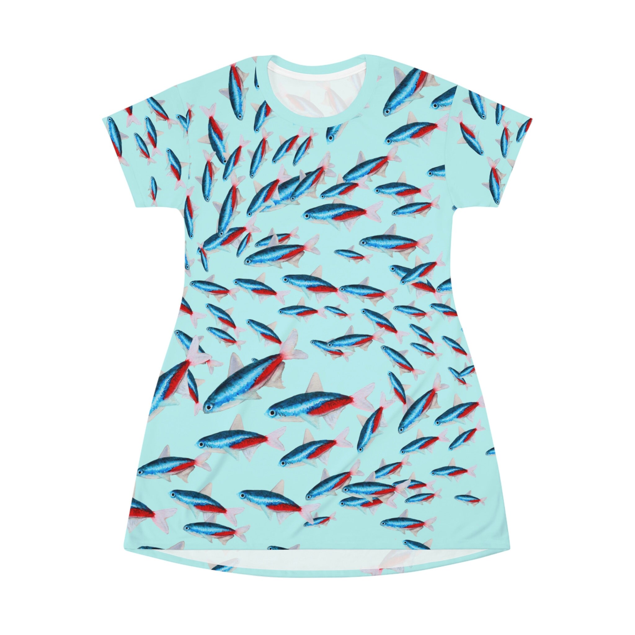 Neon Tetra Fish Dress Watercolor Hand Painted Aquarium Theme Dress for ...