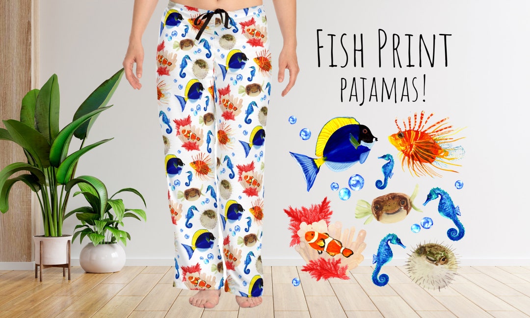 Ocean Theme Pajama Pants for Women Puffer Fish Clown Fish Lion Fish ...
