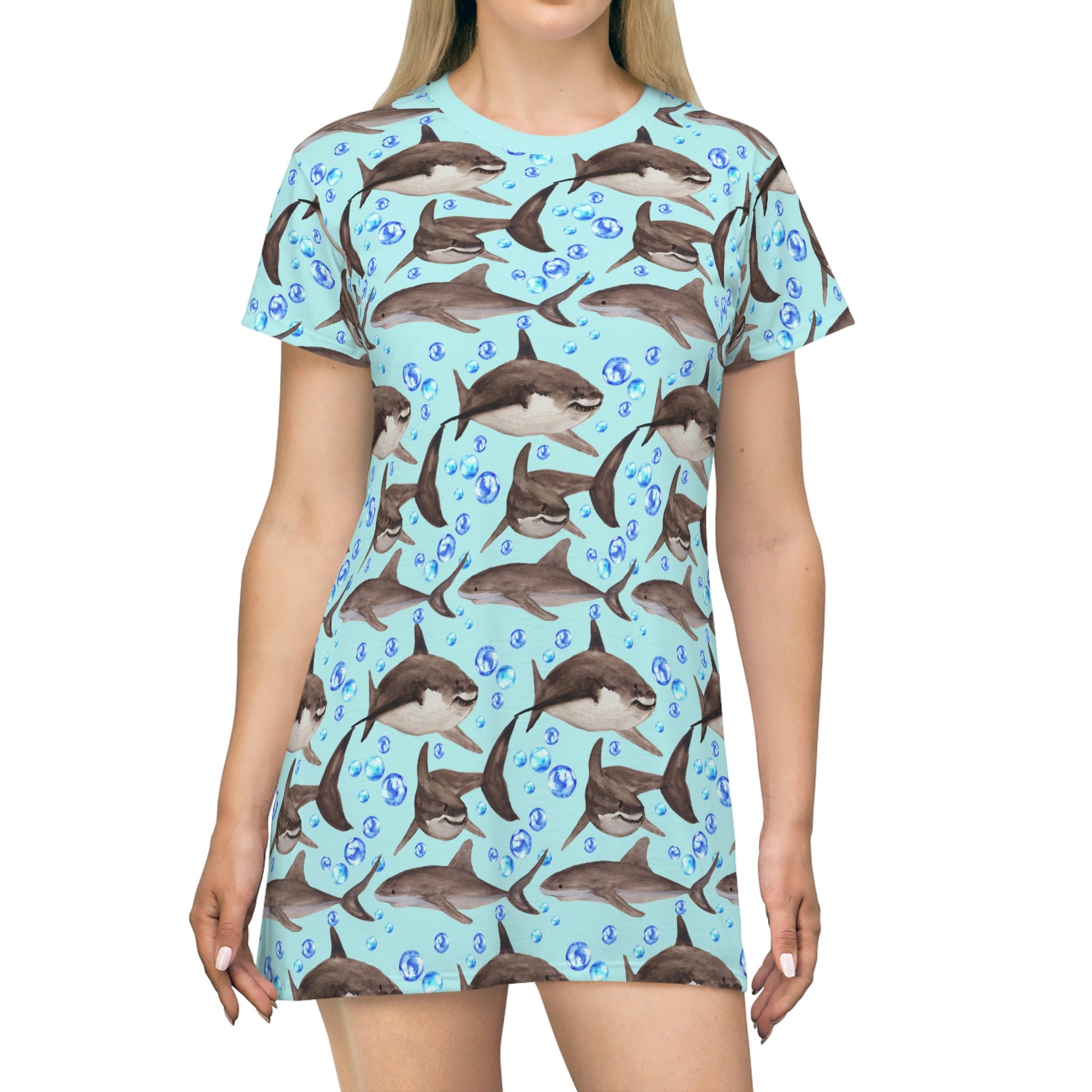 Watercolor Shark Dress Sharks Print T Shirt Dress for Women and Teenage ...