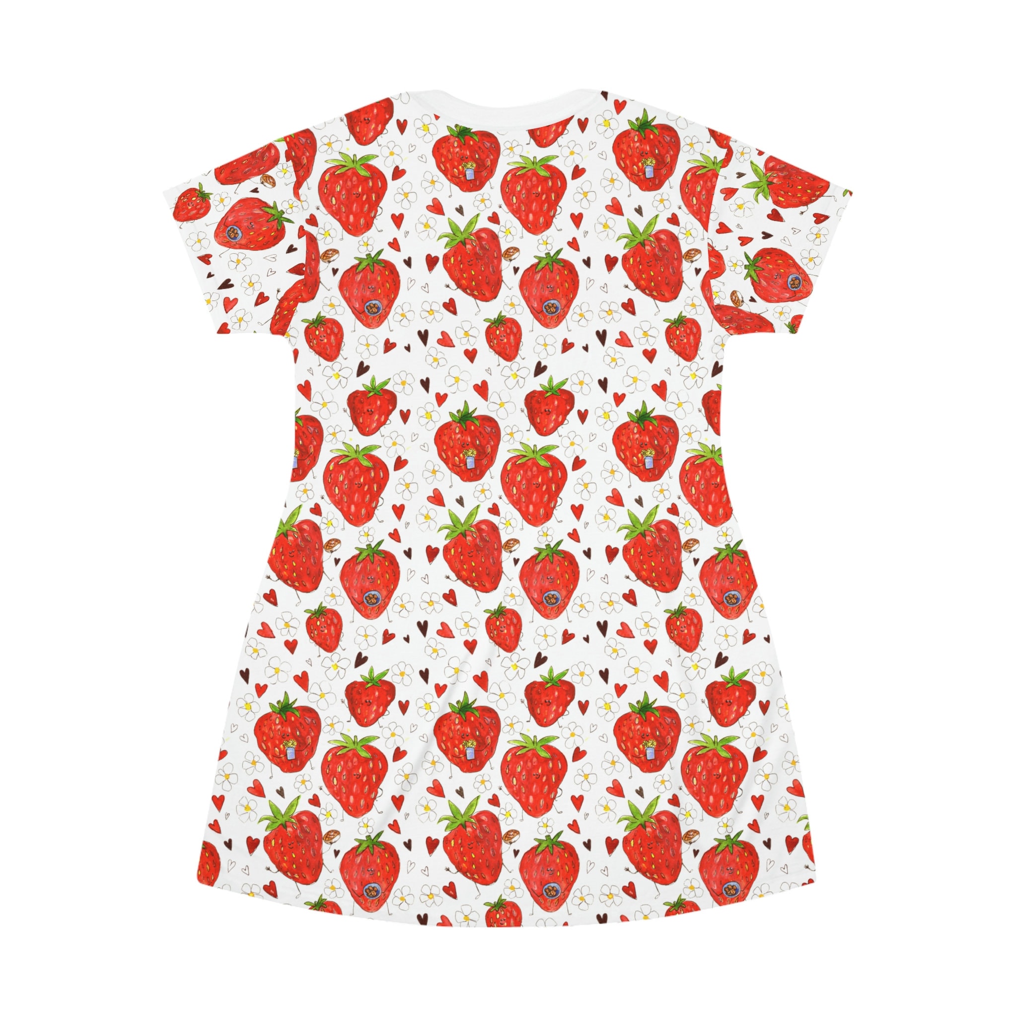 Cartoon Strawberry Print Dress Cute Strawberry Clothes Watercolor ...