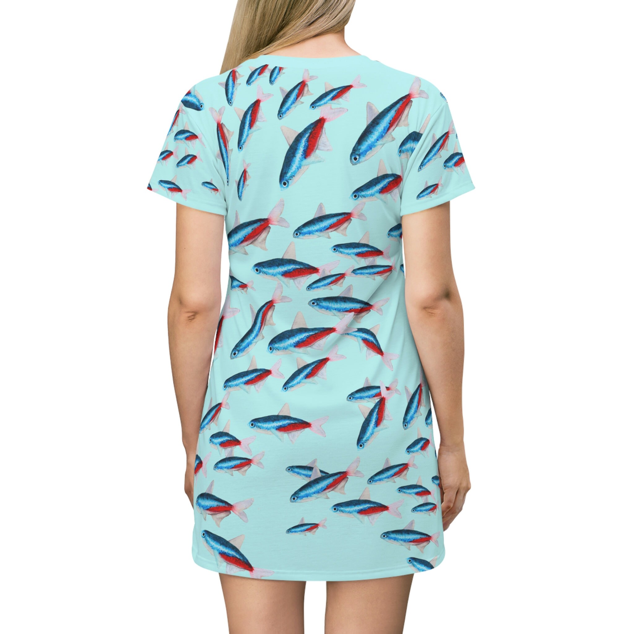 Neon Tetra Fish Dress Watercolor Hand Painted Aquarium Theme Dress for ...