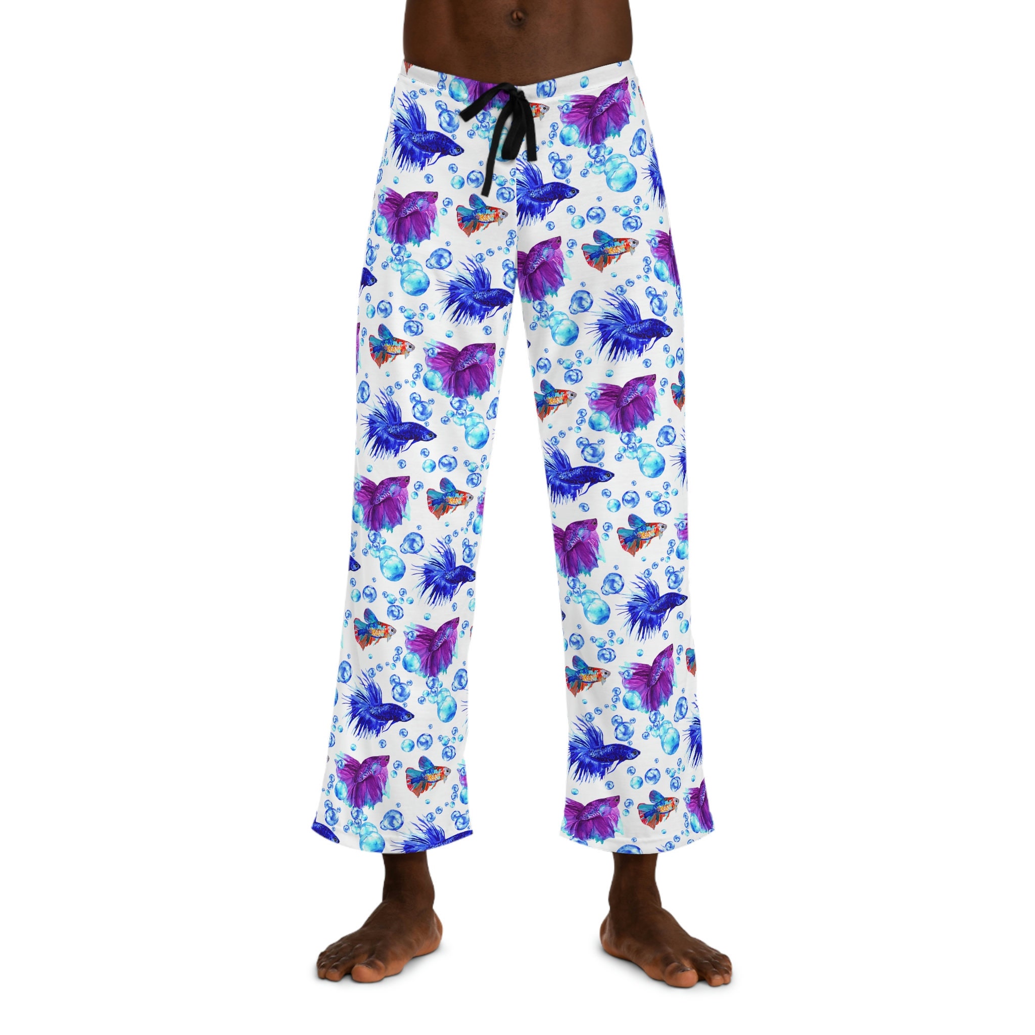 Men's Blue Betta Pajamas Betta Fish Print Pjs for Men and Teen Boys Men ...