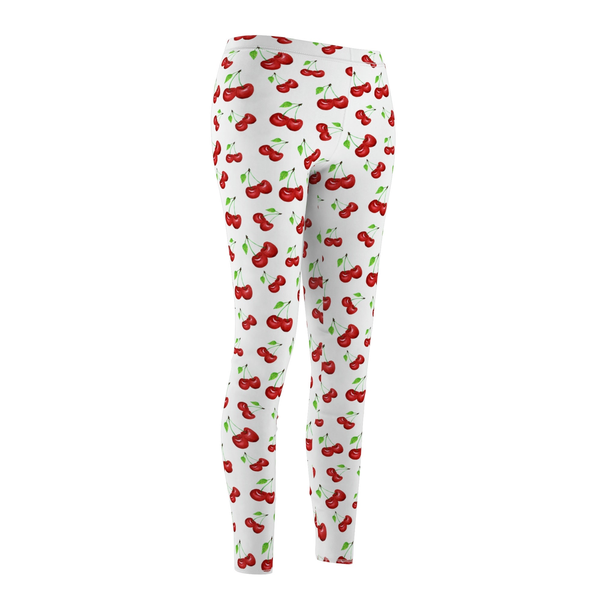 Watercolor Cherry Yoga Pants Leggings- White Watercolor Cherry Print ...