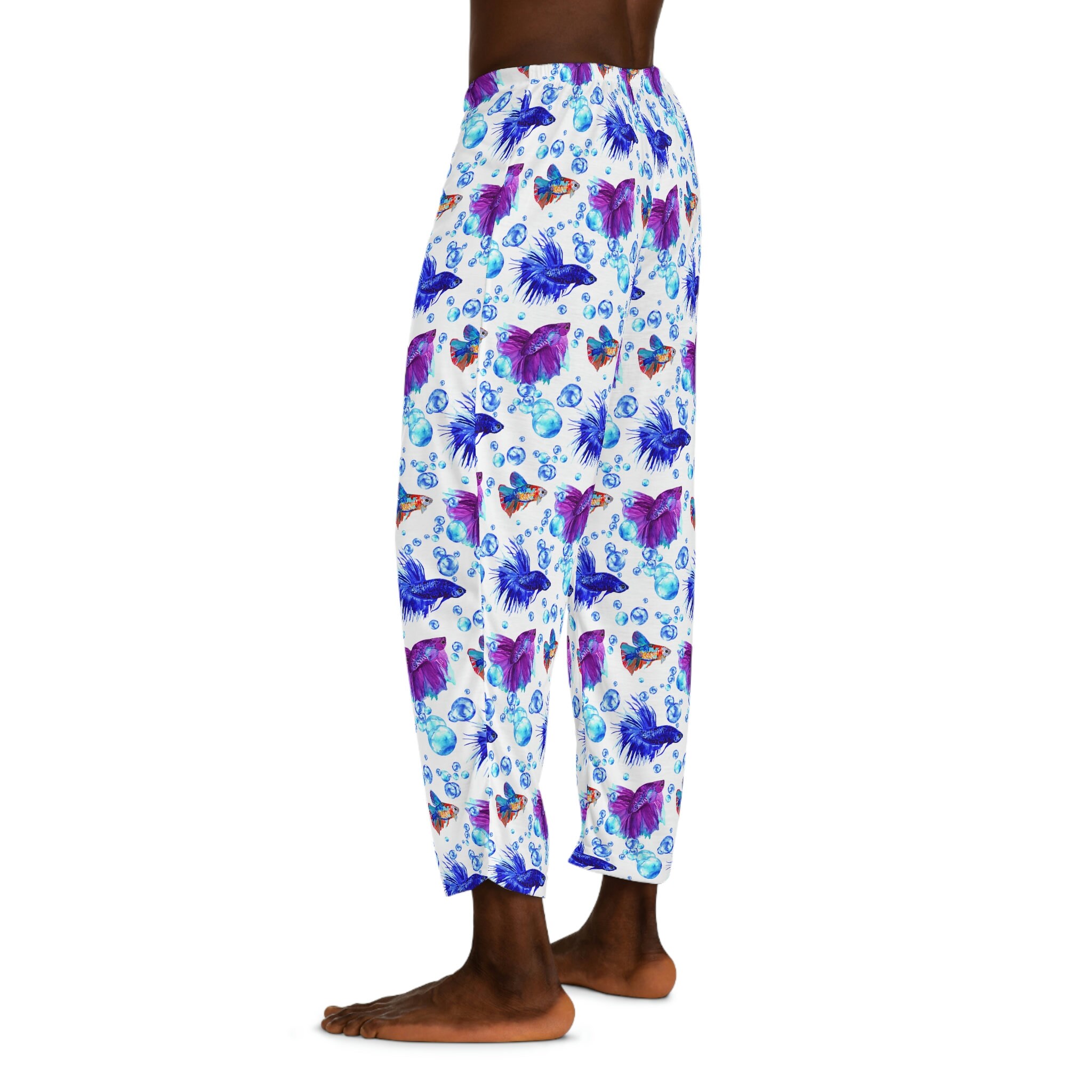 Men's Blue Betta Pajamas Betta Fish Print Pjs for Men and Teen Boys Men ...