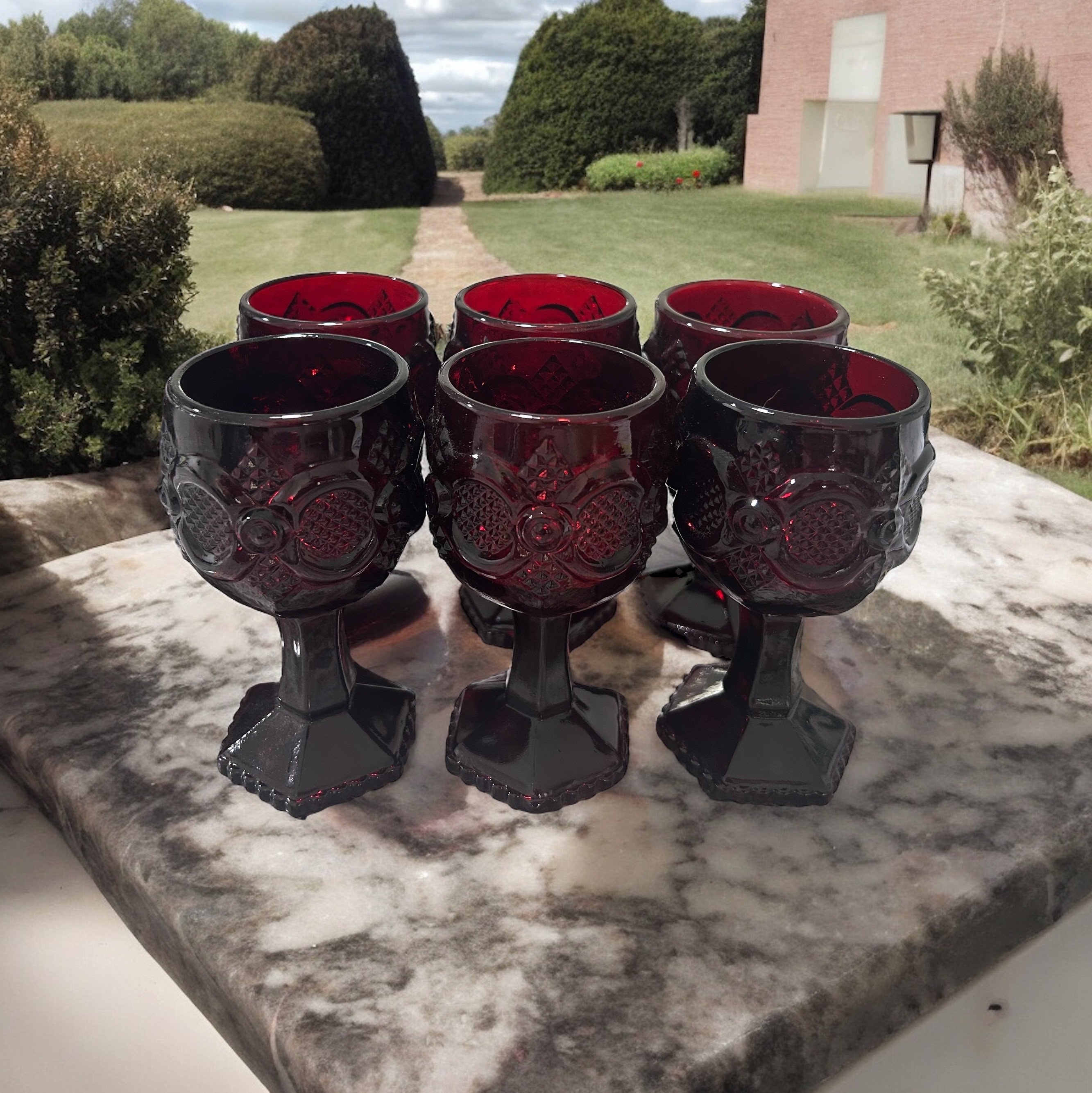 Avon Cape Cod Ruby Red Glass Cordial Goblets Set of 7 - Etsy