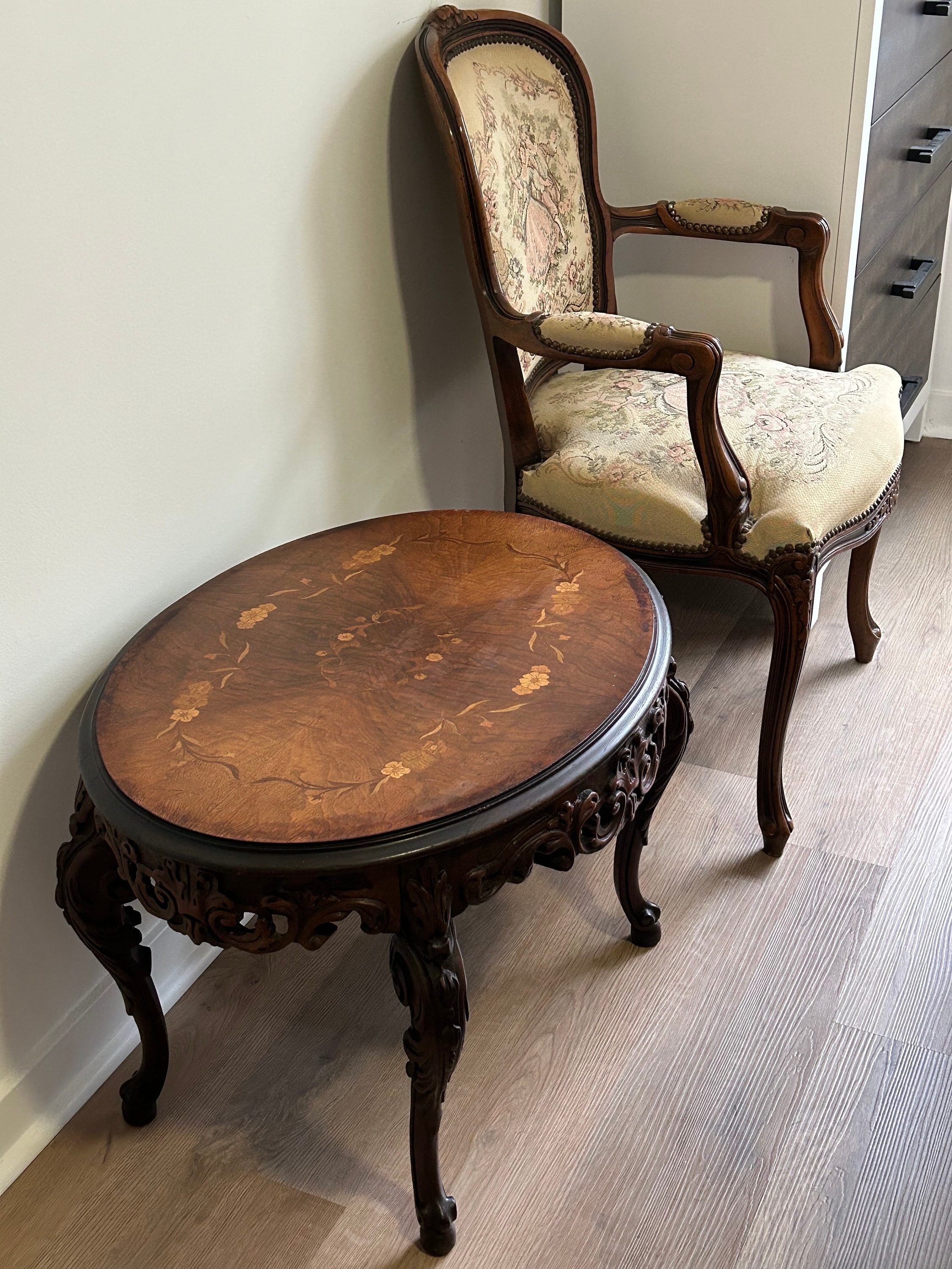 Antique French Louis XV Walnut and Satinwood Inlay Oval Center/lamp ...