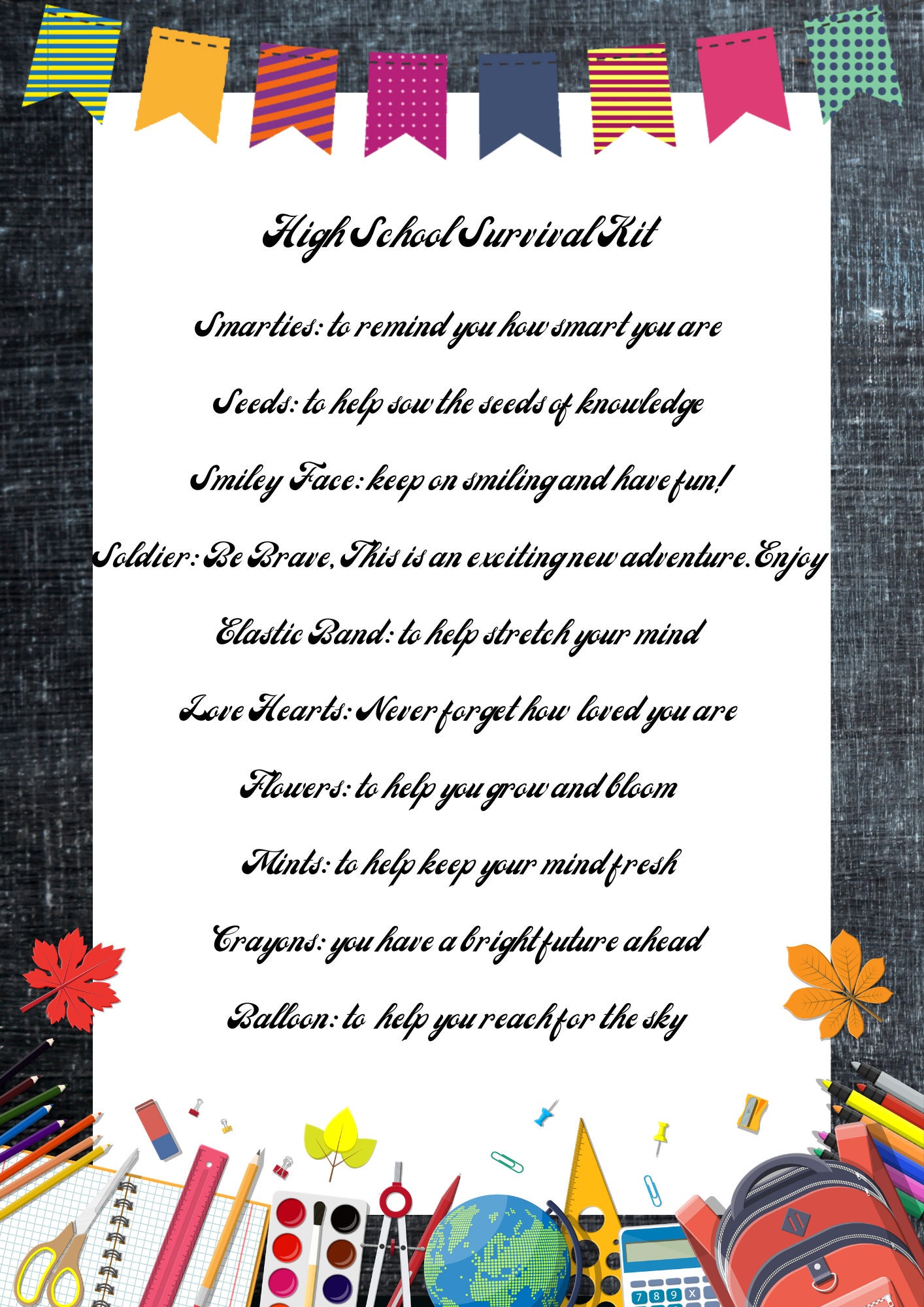 High School Survival Kit Printable - Etsy