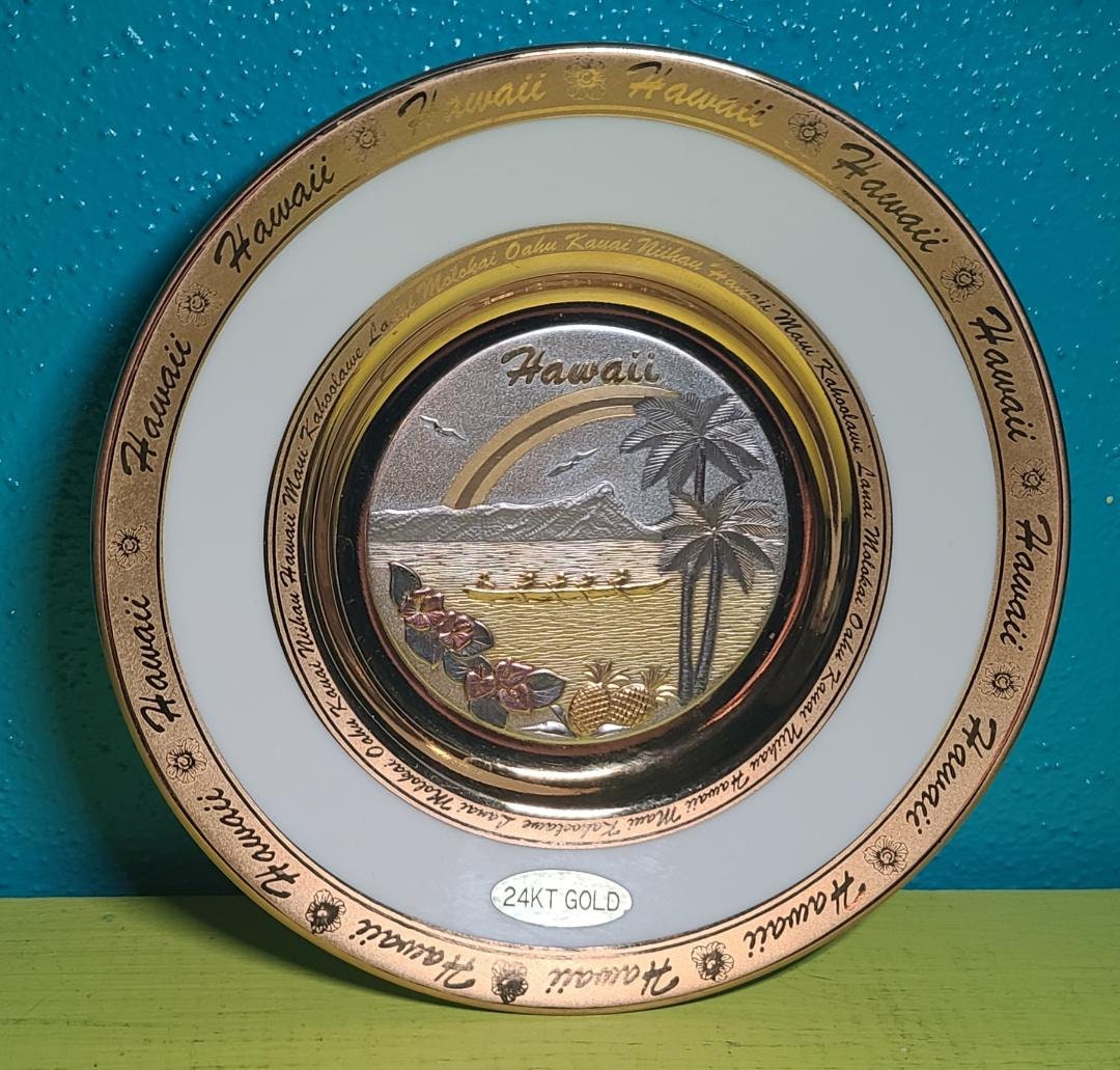 Hawaii Art of Chokin Metal Engraved 24KT Gold Edged Decorative Souvenir ...