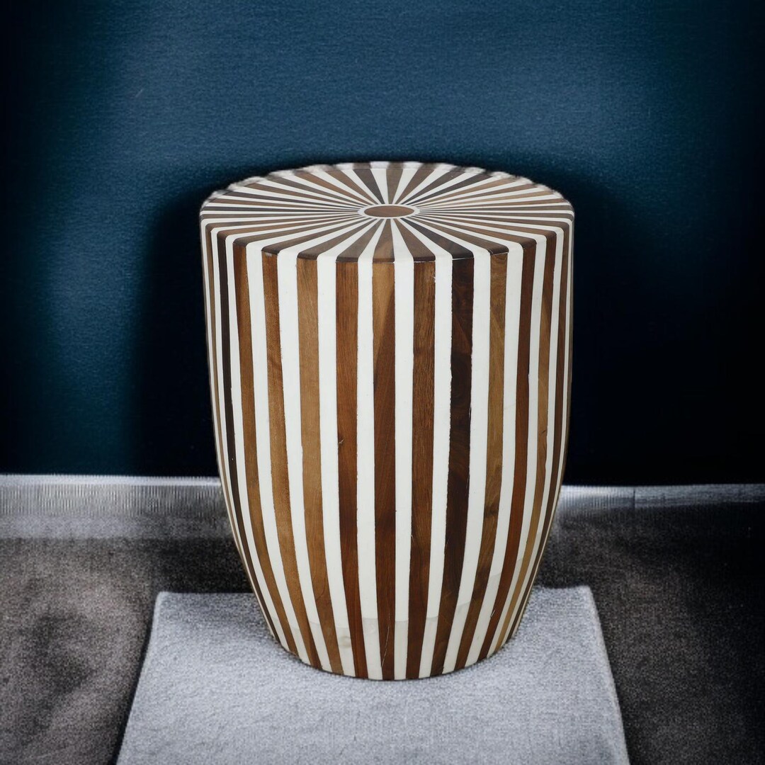 Handmade White Resin & Walnut Wood Side Table - Moroccan Accent Table ...