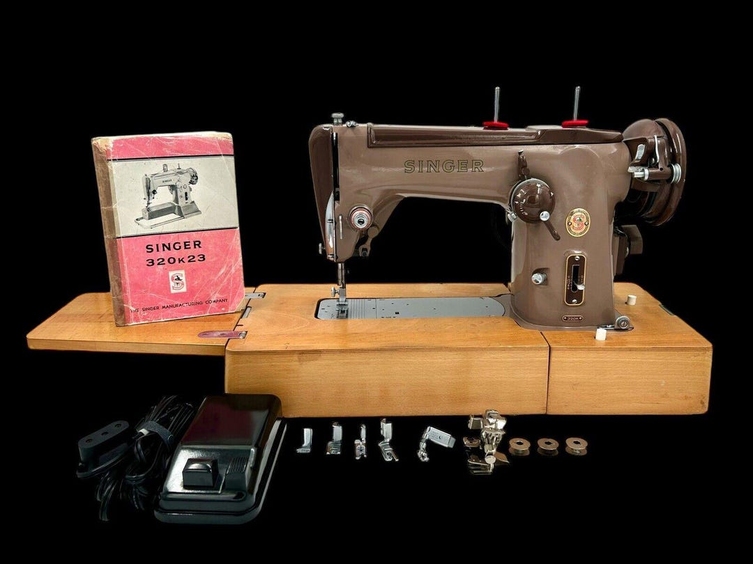 Scarce Stunning U.K. 1960 Red S Singer 320k Freearm Sewing Machine ...