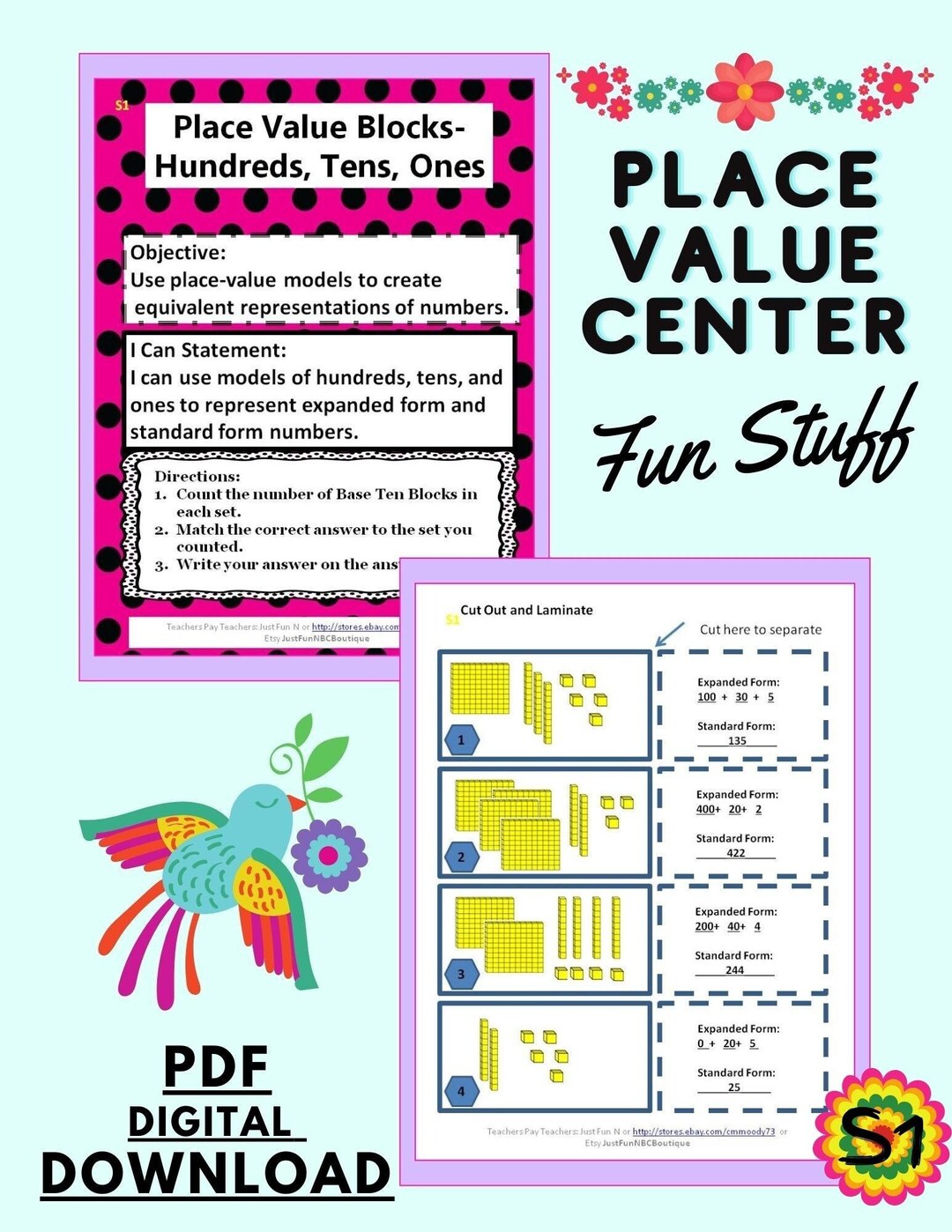 Centro de valor posicional creado por el maestro, bloques de base 10 ...