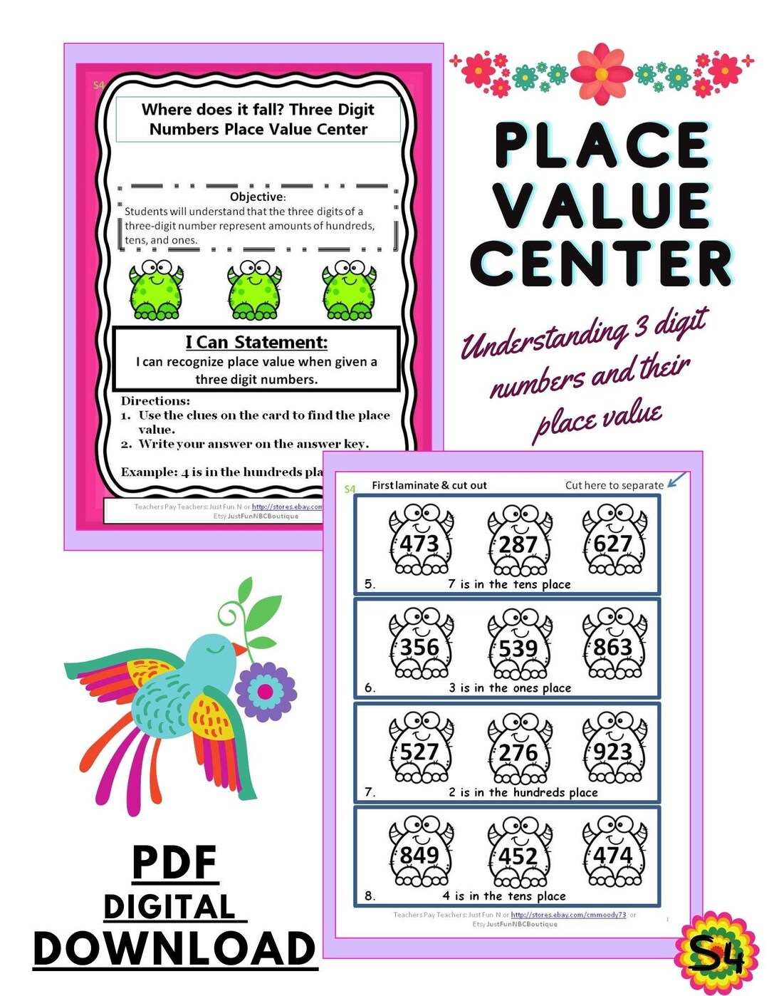 Teacher Made Place Value Center, Understanding 3 Digit Numbers and ...