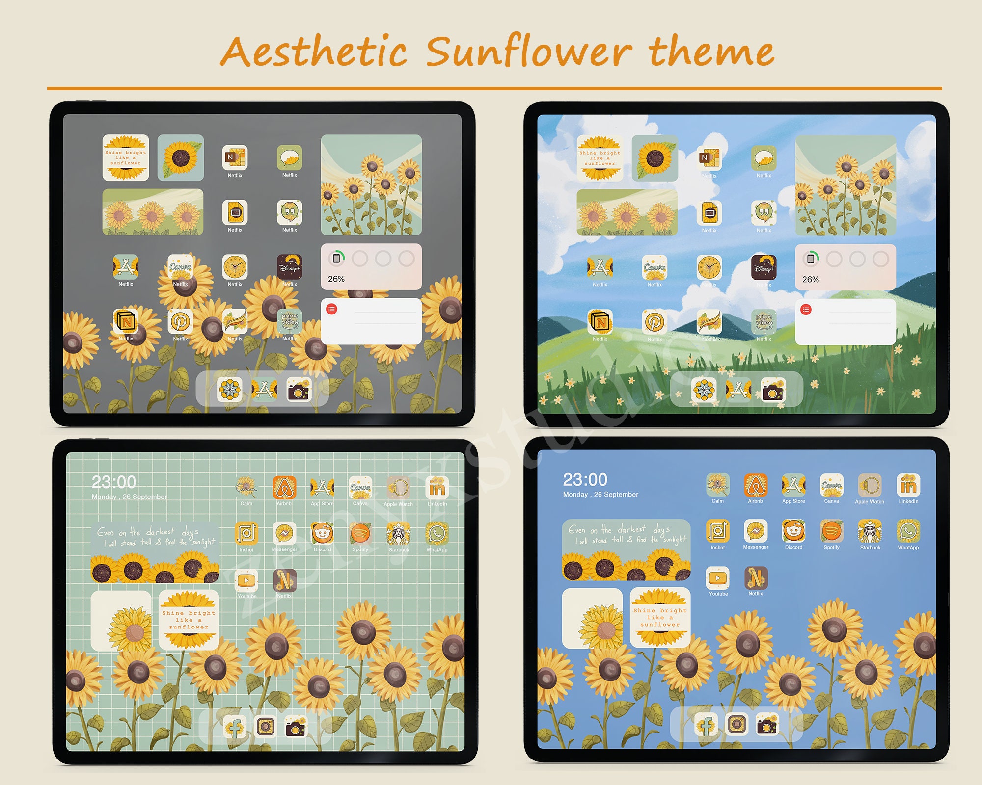 Cute Sunflower App Icon Set , IOS iPad Theme, Tablet Android Theme - Etsy