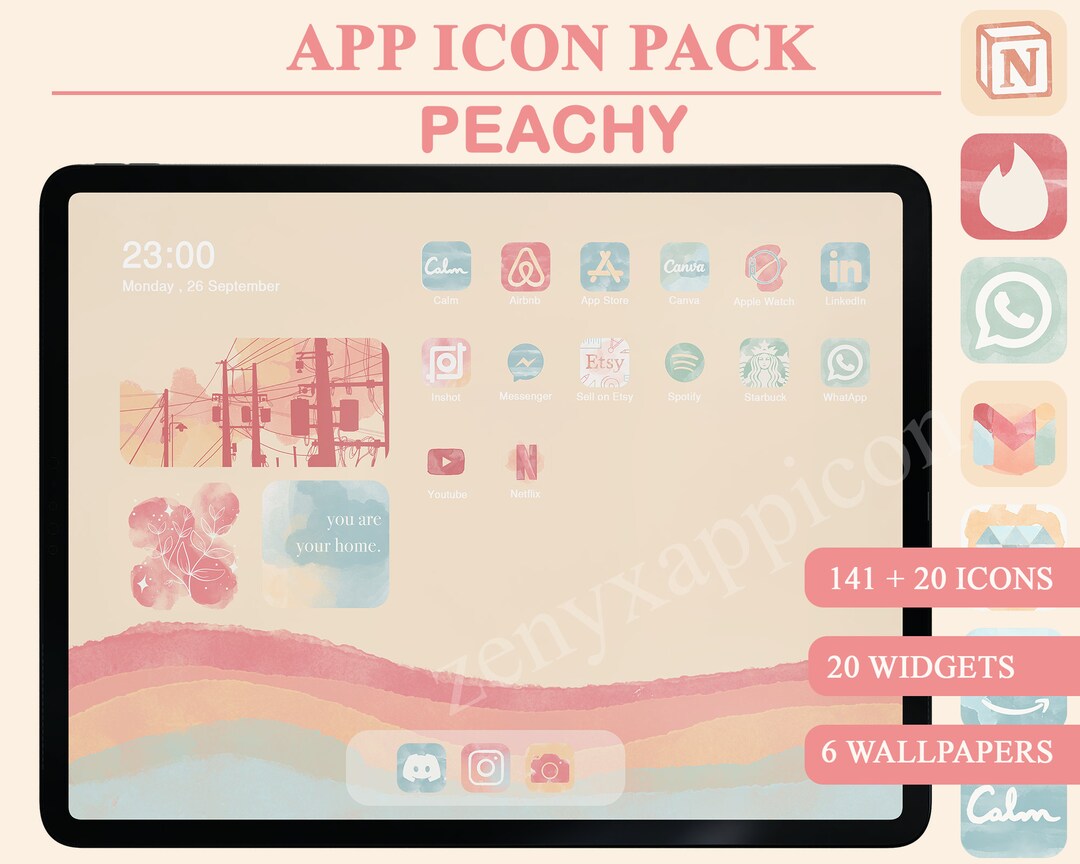 Cute Peach App Icon Pack , IOS iPad Theme Homescreen, Android Tablet ...
