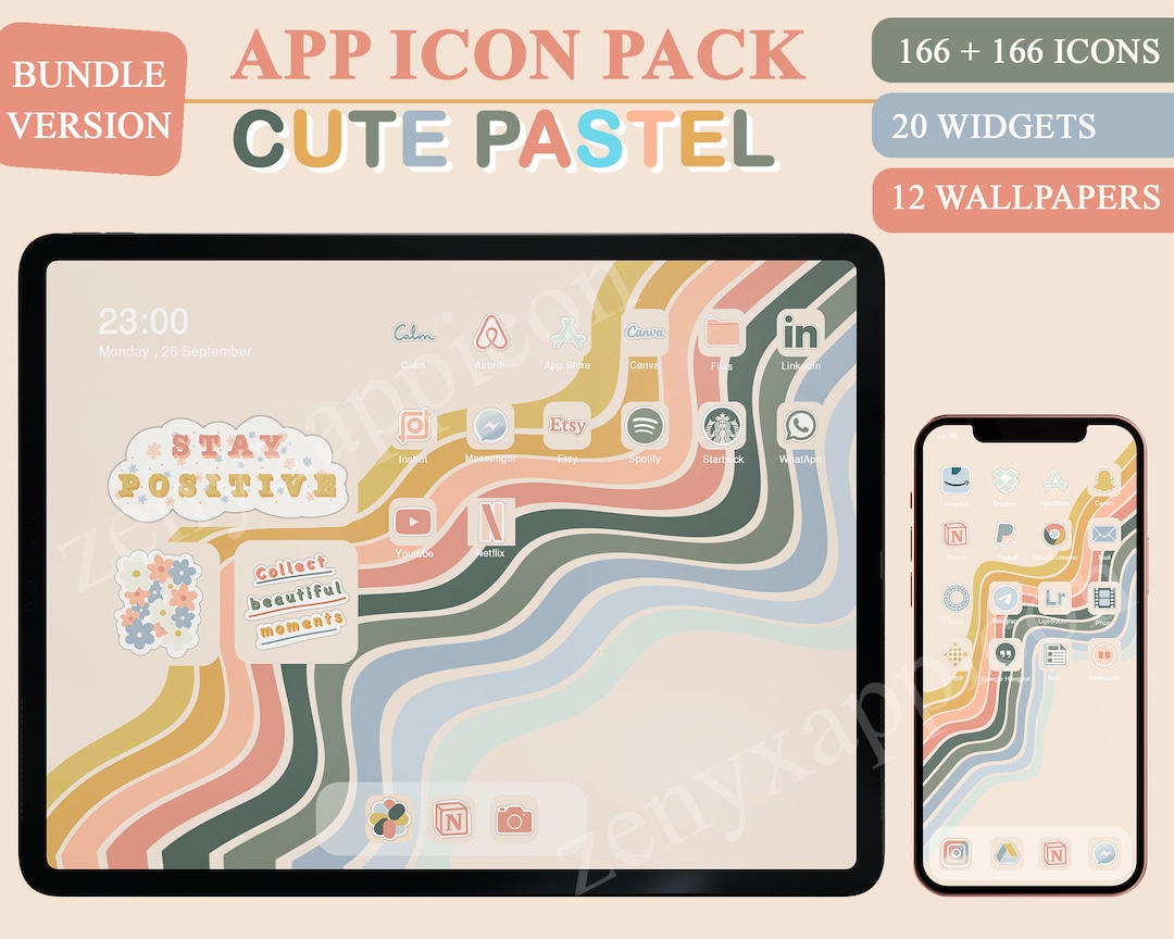 Cute Pastel App Icons Pack Widget Wallpaper for IOS Android Tablet iPad ...