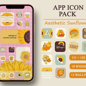 Cute Sunflower App Icon Pack , IOS iPhone Theme, Android Theme - Etsy