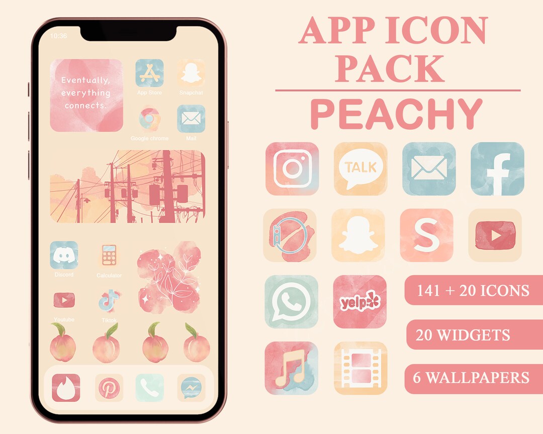 Cute Peach App Icon Pack , IOS iPhone Theme Homescreen, Android Phone ...