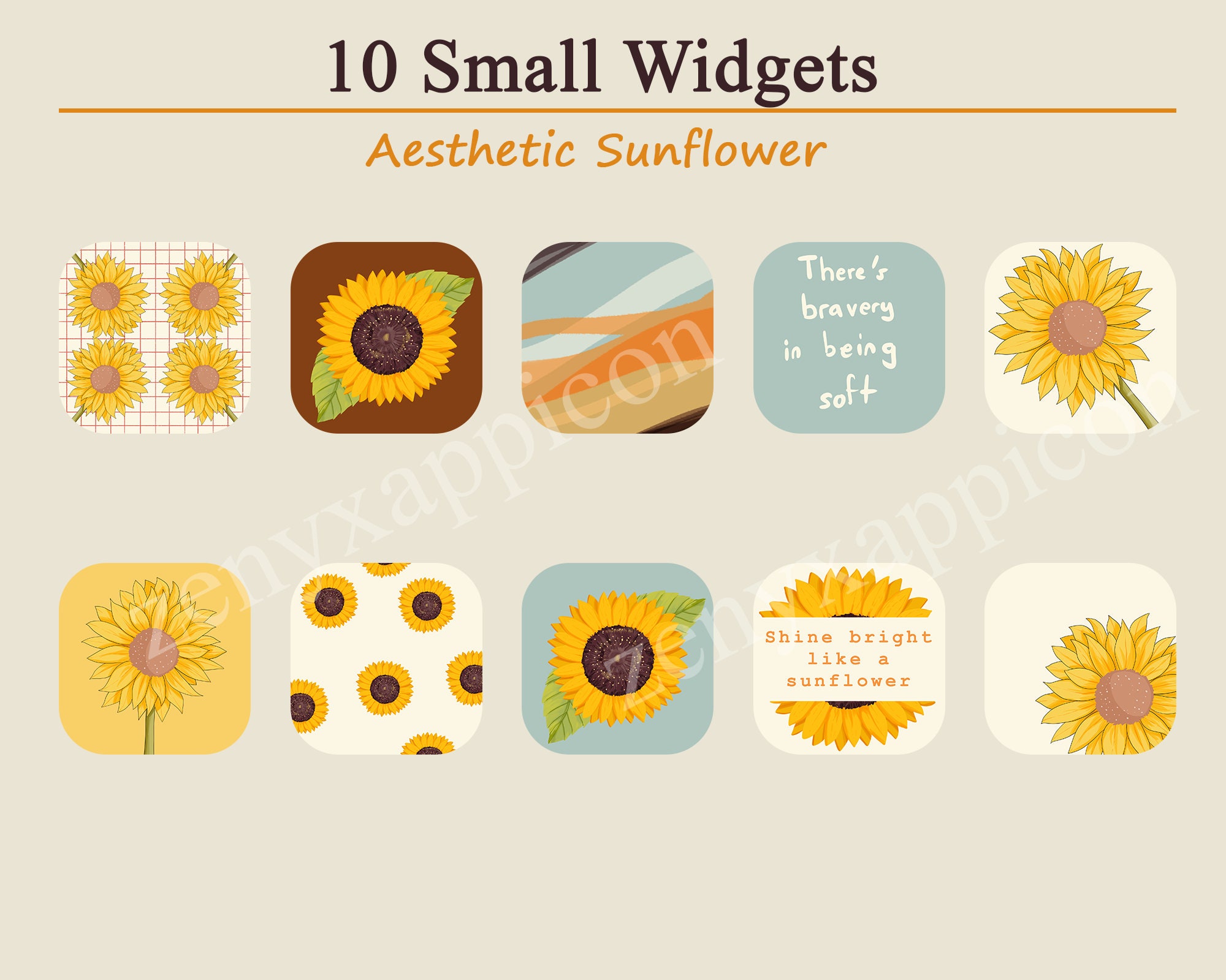 Cute Sunflower App Icon Pack , IOS iPhone iPad Theme, Android Tablet ...