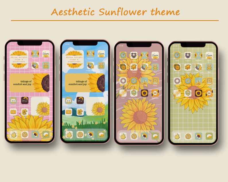 Cute Sunflower App Icon Pack , IOS iPhone Theme, Android Theme - Etsy