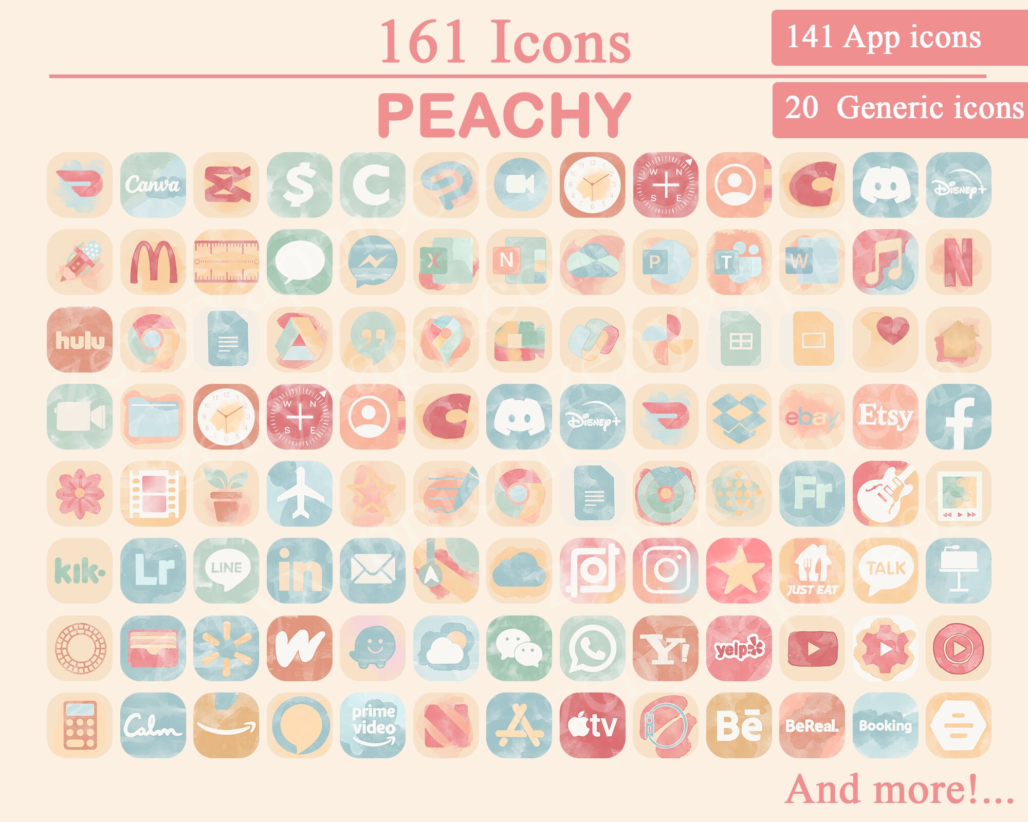 Cute Peach App Icon Pack , IOS iPhone Theme Homescreen, Android Phone ...
