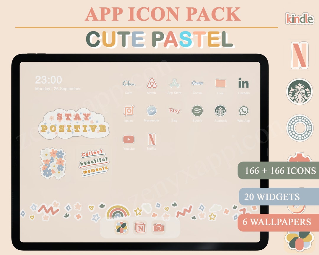 Cute Pastel App Icons Pack , IOS iPad Theme Homescreen, Android Tablet ...