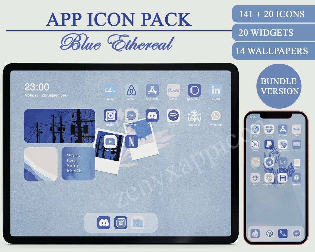 Blue Ethereal App Icon Pack Bundle, , IOS iPhone iPad Theme Homescreen ...