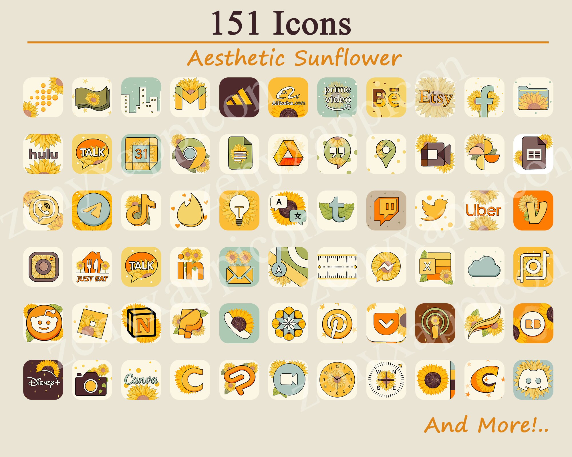 Cute Sunflower App Icon Pack , IOS iPhone Theme, Android Theme - Etsy