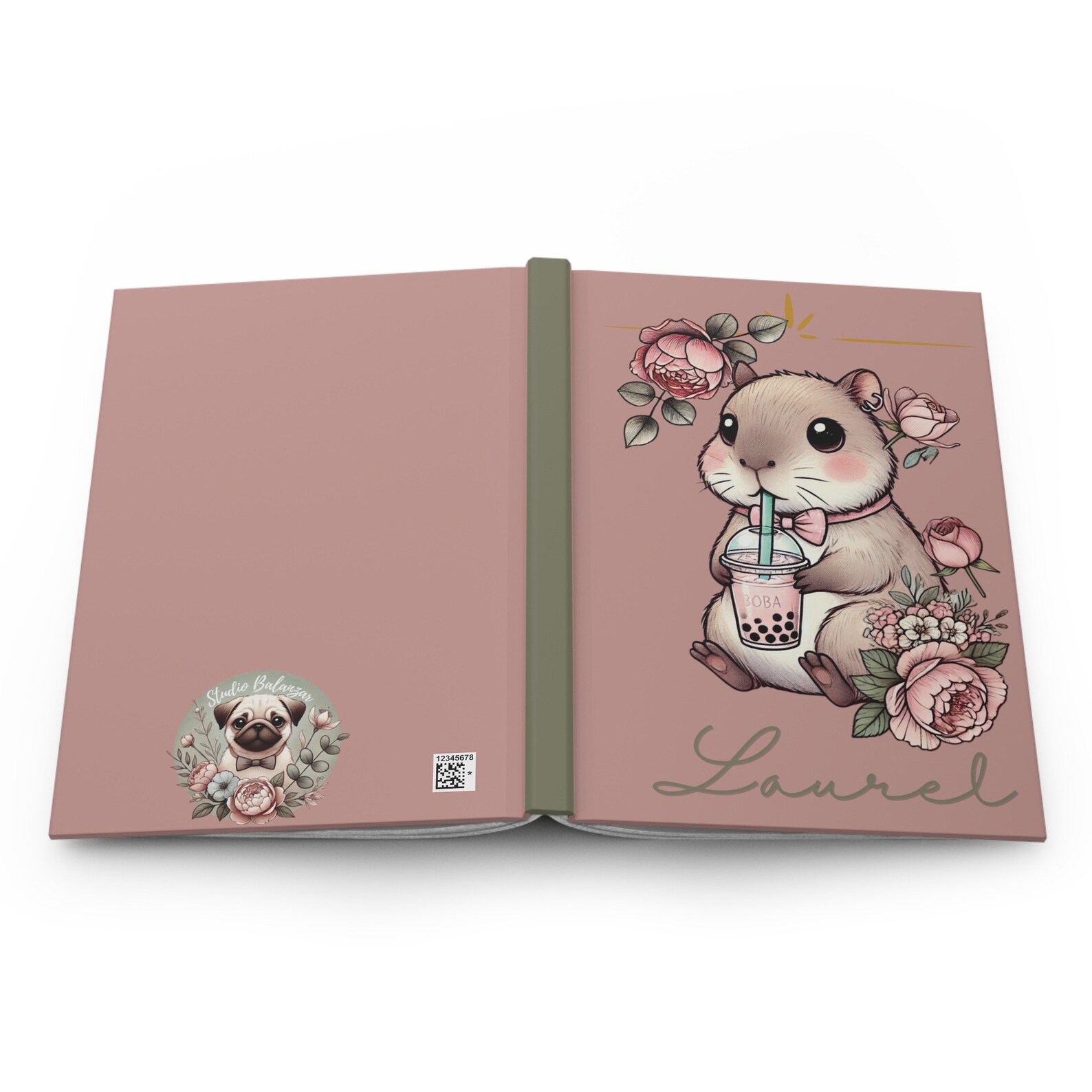 Personalized Capybara Journal - Custom Name Boba Tea Notebook - Cute ...