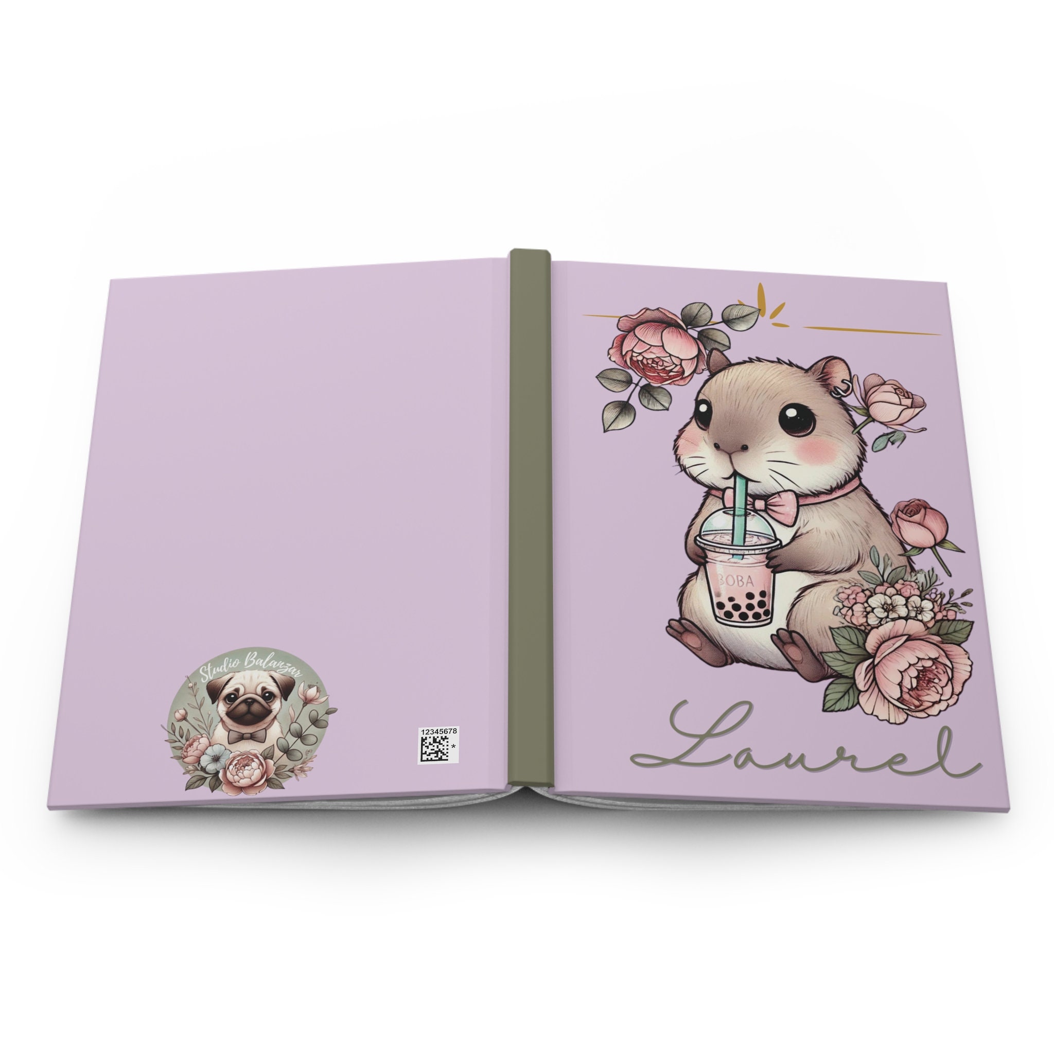 Personalized Capybara Journal - Custom Name Boba Tea Notebook - Cute ...